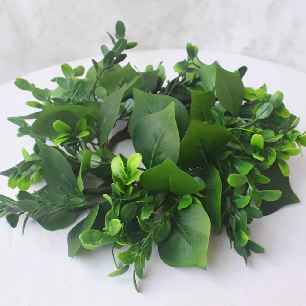2 Pack Artificial Eucalyptus Leaves Wreaths Candle Rings Wreaths 10 ...