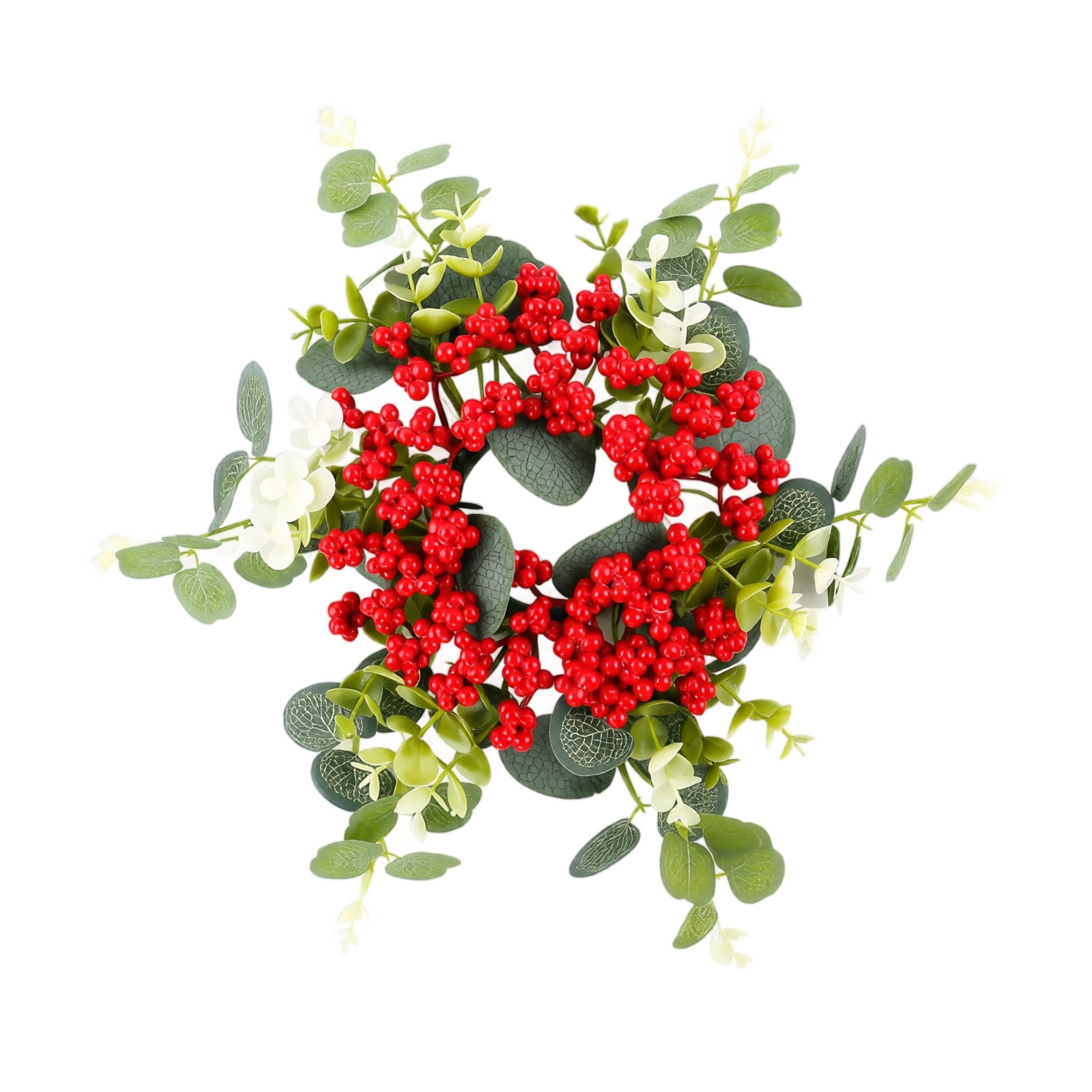 2 Pack Artificial Eucalyptus Red Berry Candle Ring Wreath, Small ...