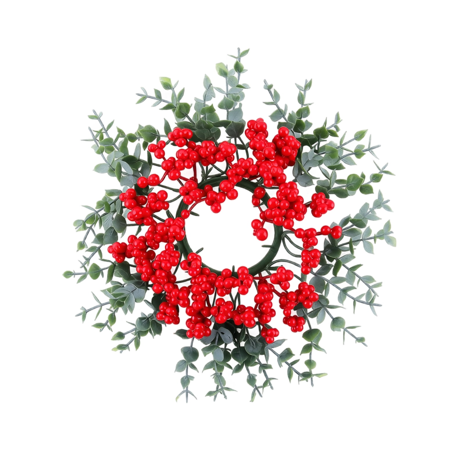 2 Pack Artificial Eucalyptus Red Berry Candle Ring Wreath, Small ...