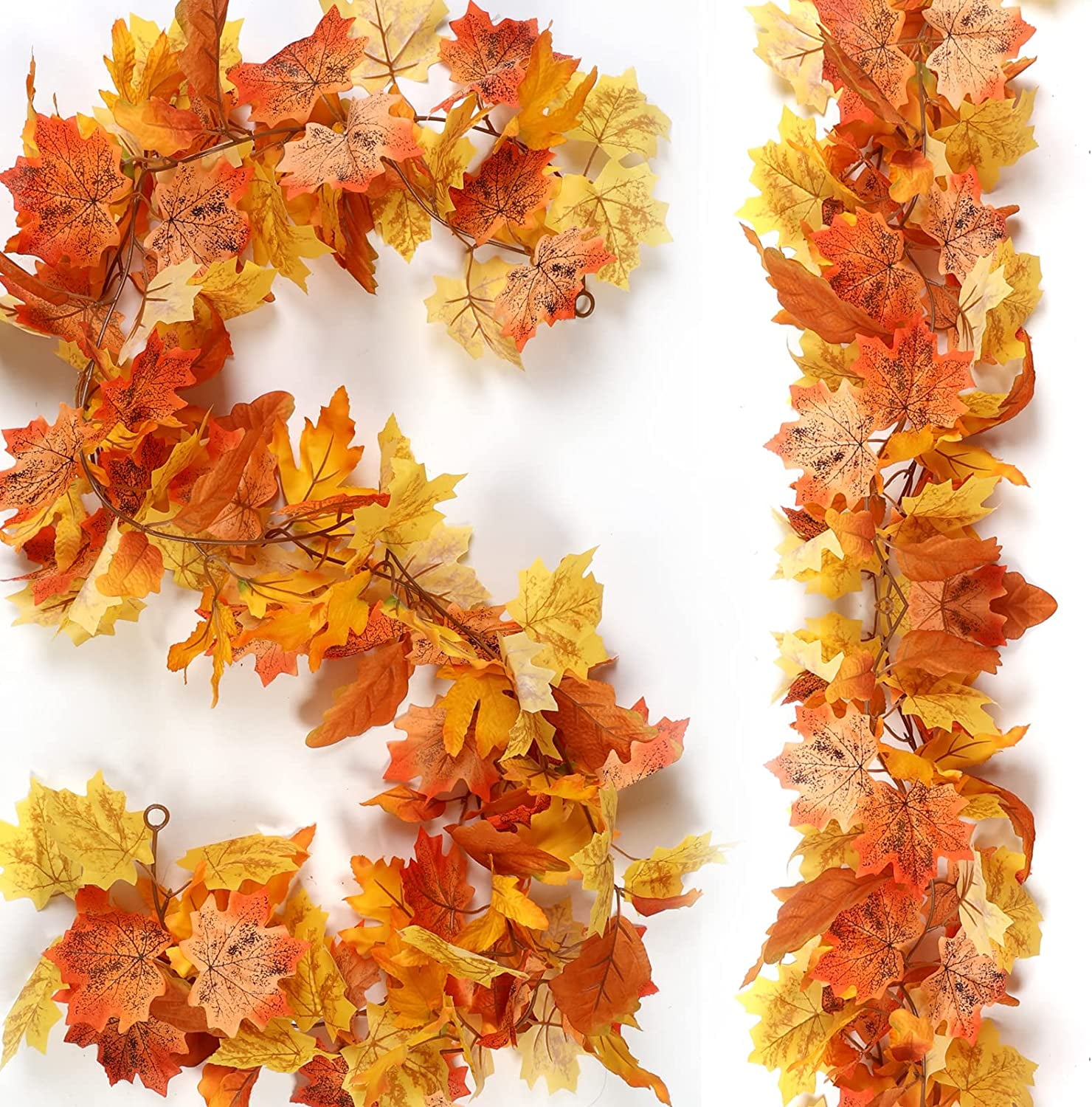 2 Pack Artificial Fall Maple Leaves Garland, Fake Faux Maple Leaf ...
