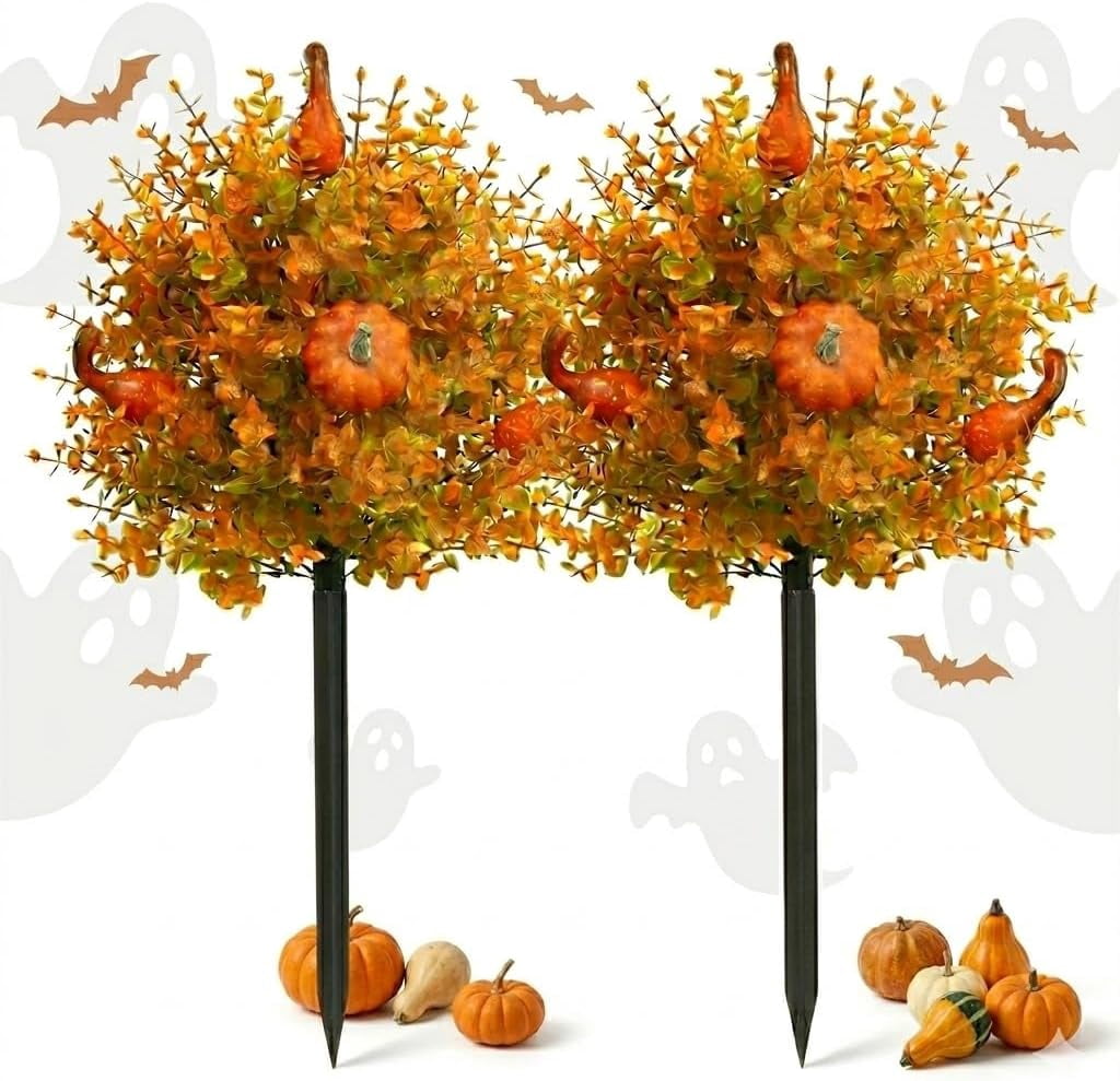 2 Pack Artificial Fall Pumpkin Topiary Tree, 22