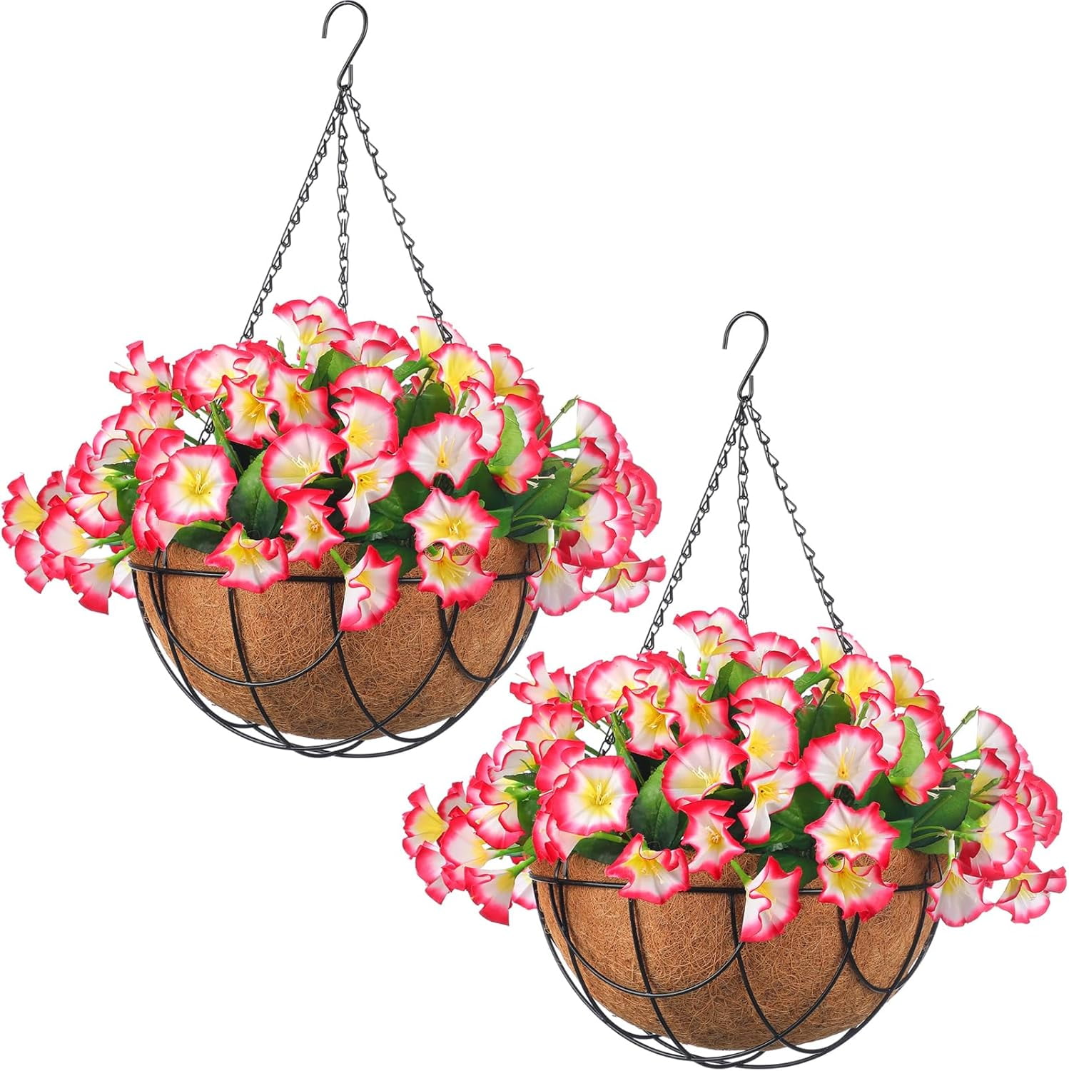 2 Pack Artificial Faux Hanging Flowers in Basket for Summer Outdoor ...