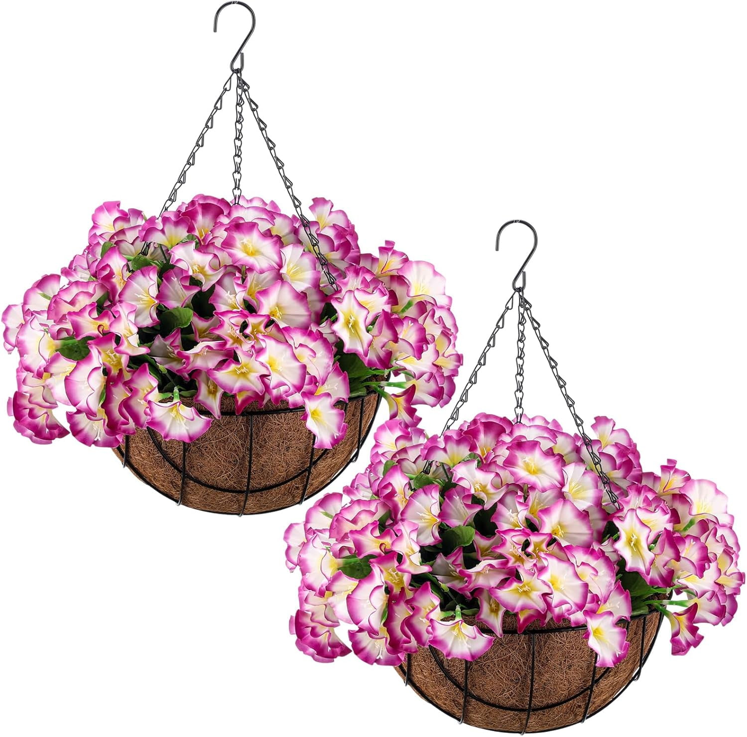 2 Pack Artificial Faux Hanging Flowers in Basket for Summer Outdoor ...