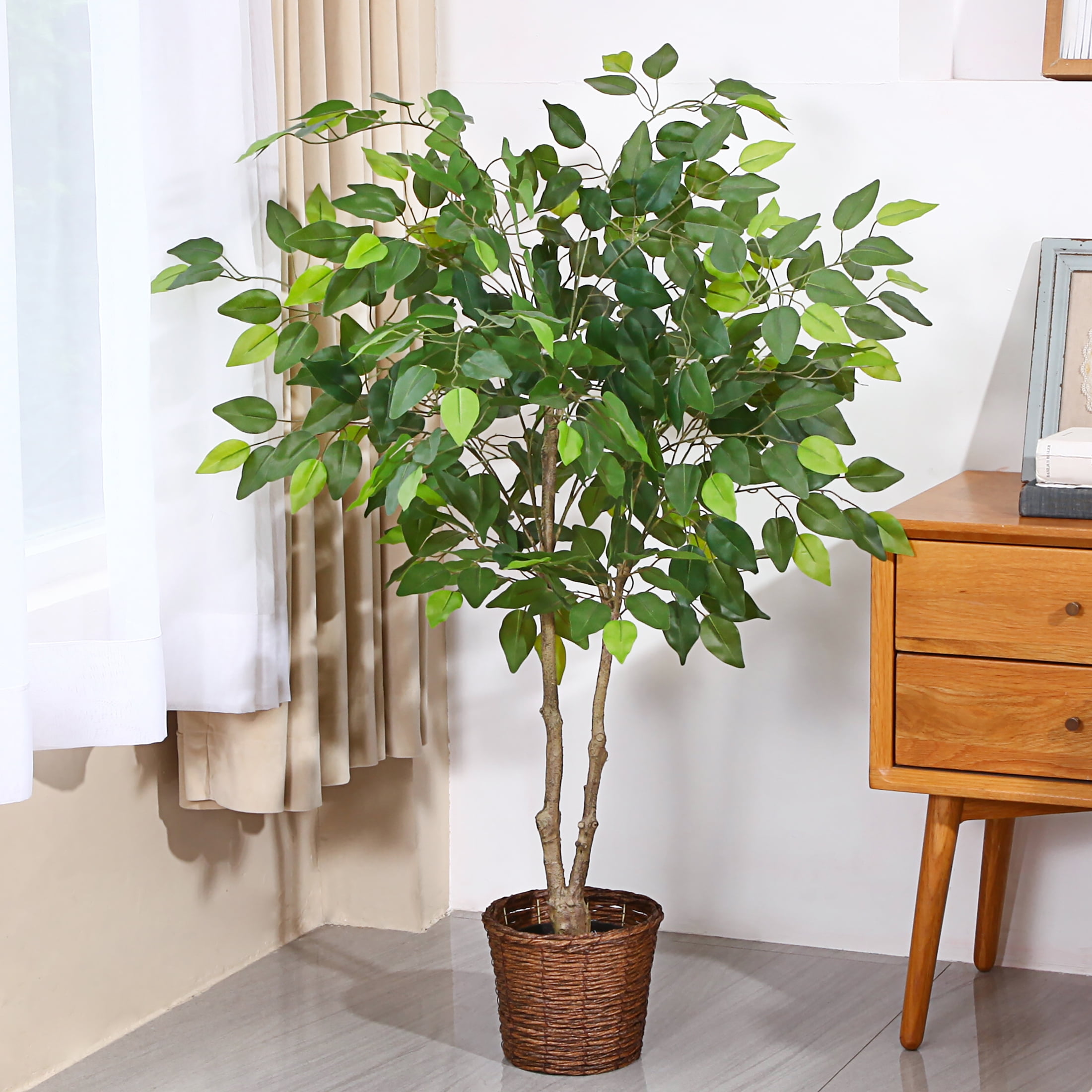 Free Shipping! 2 Pack Artificial Ficus Silk Tree, 4 FT Faux Plastic ...
