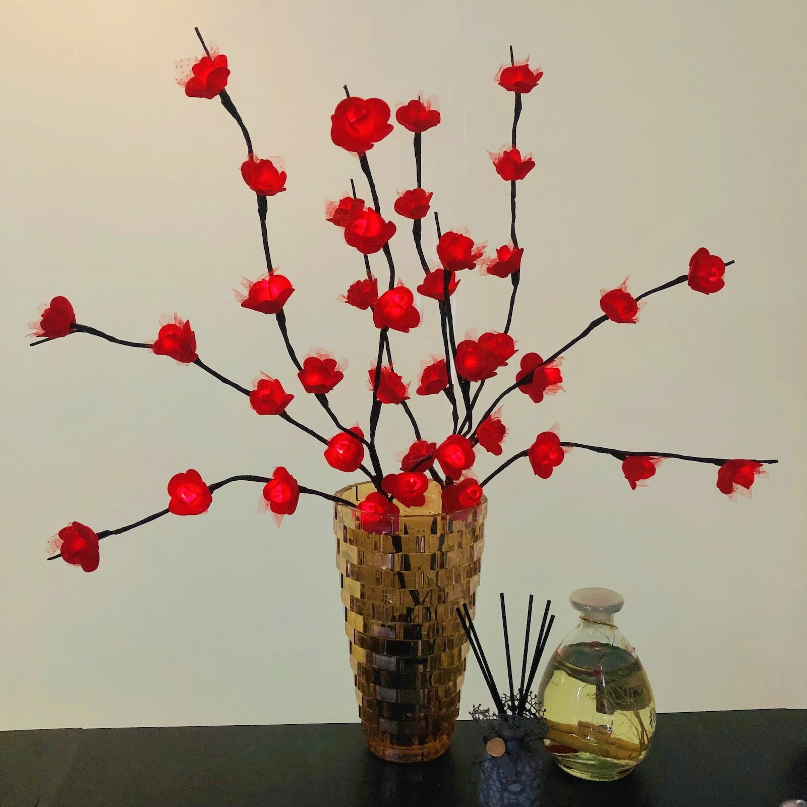 2 Pack Artificial Flower Branches Lights,Lace Rose Decorative Tree ...