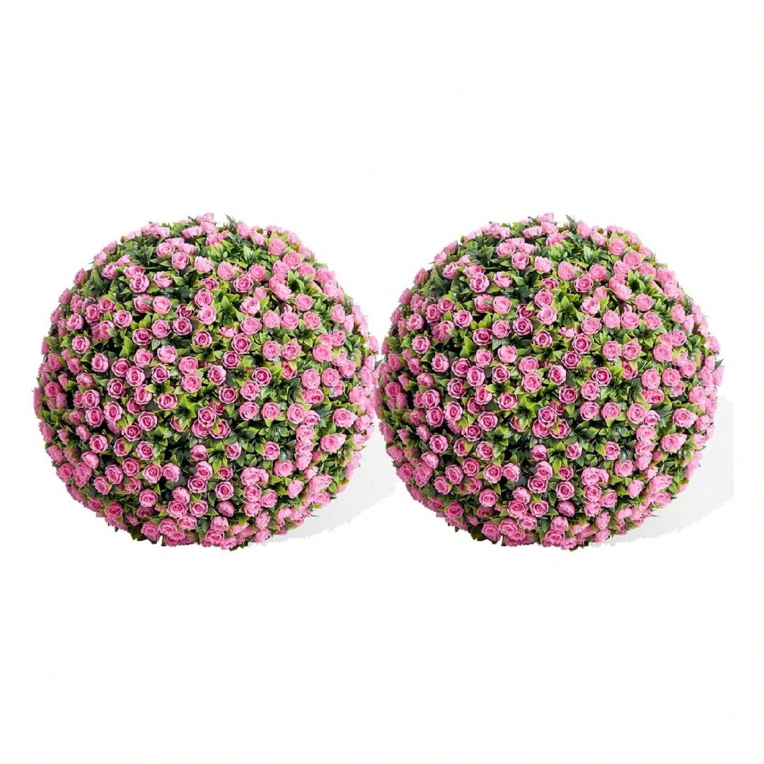 2 Pack Artificial Flower Topiary Balls,Pink 15.7 Inch Decorative Faux ...