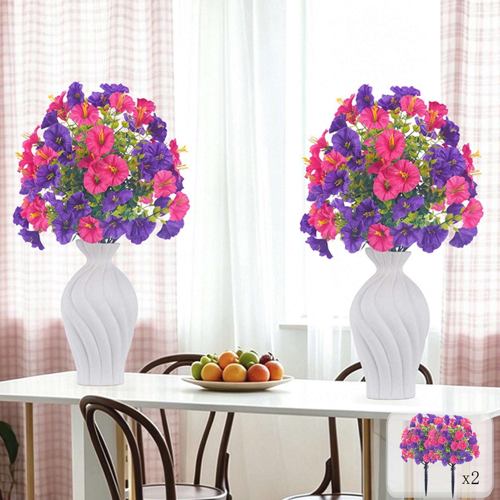 2 Pack Artificial Flowers Ground Planters, 15.75in Plastic Fake Shrubs ...