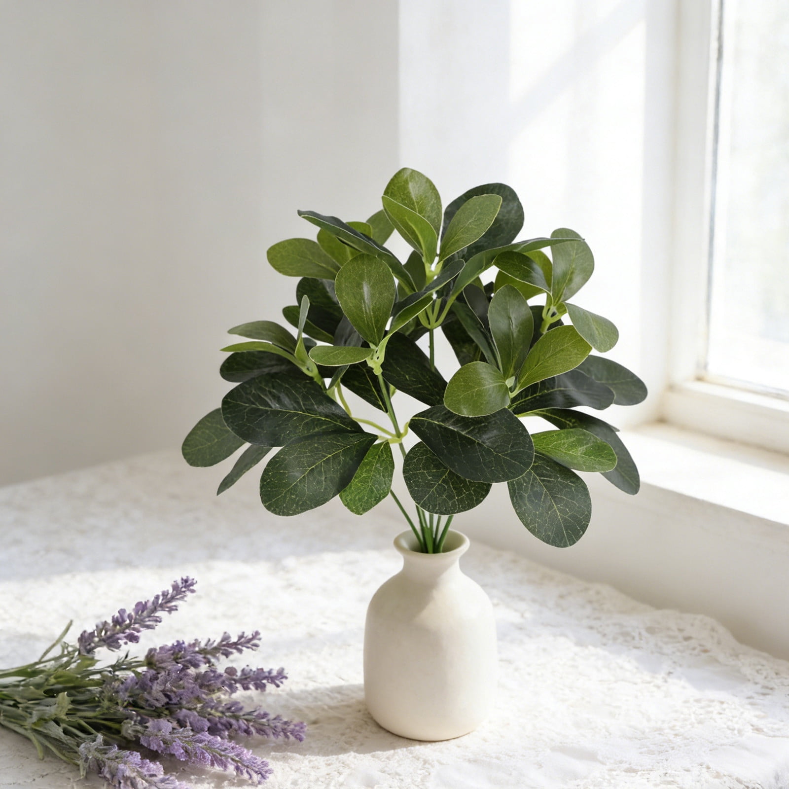 2 Pack Artificial Green Plant Stems, Faux Monstera Foliage, Realistic ...