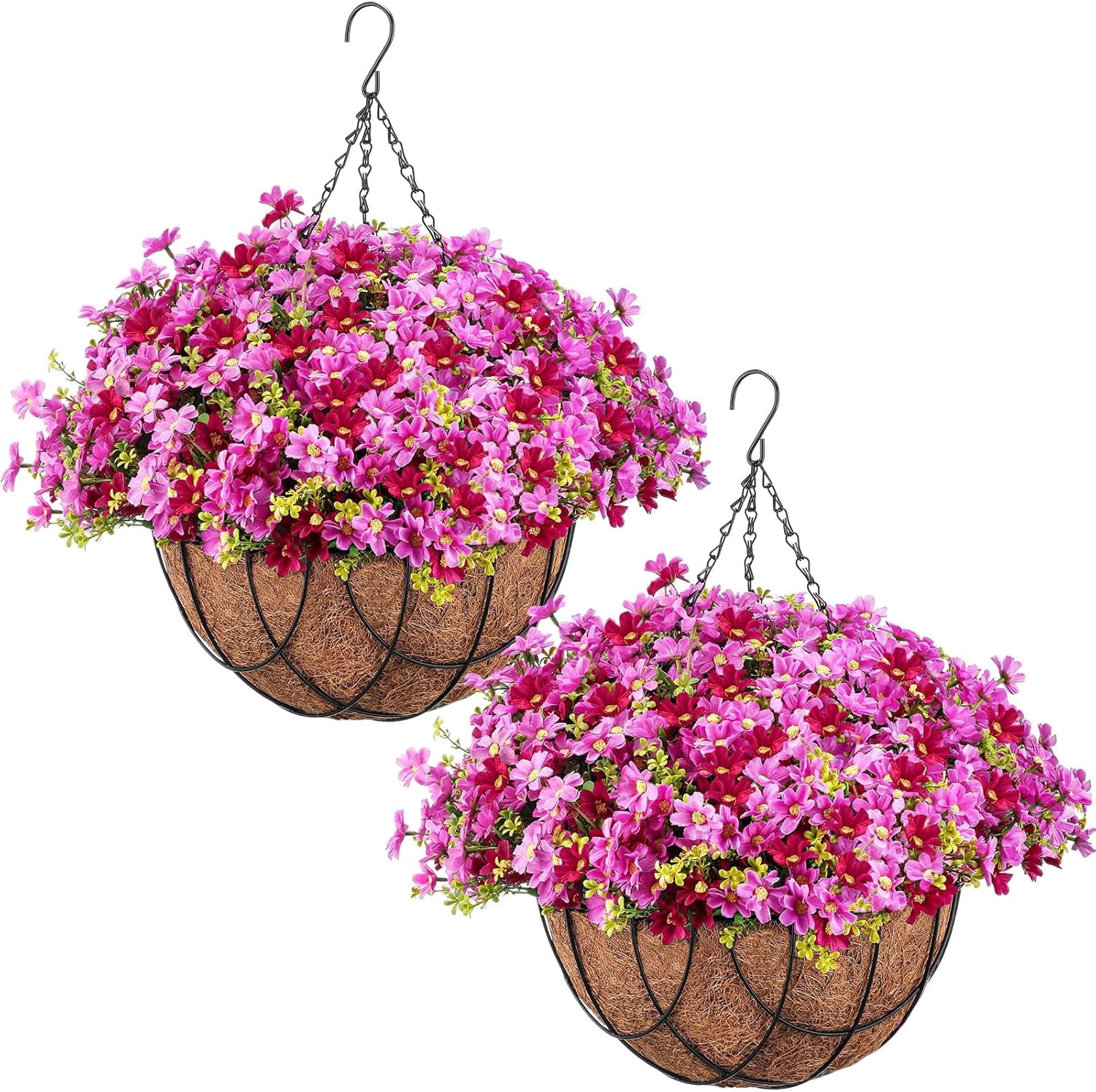 2 Pack Artificial Hanging Baskets with Flowers for Outdoors Fake ...
