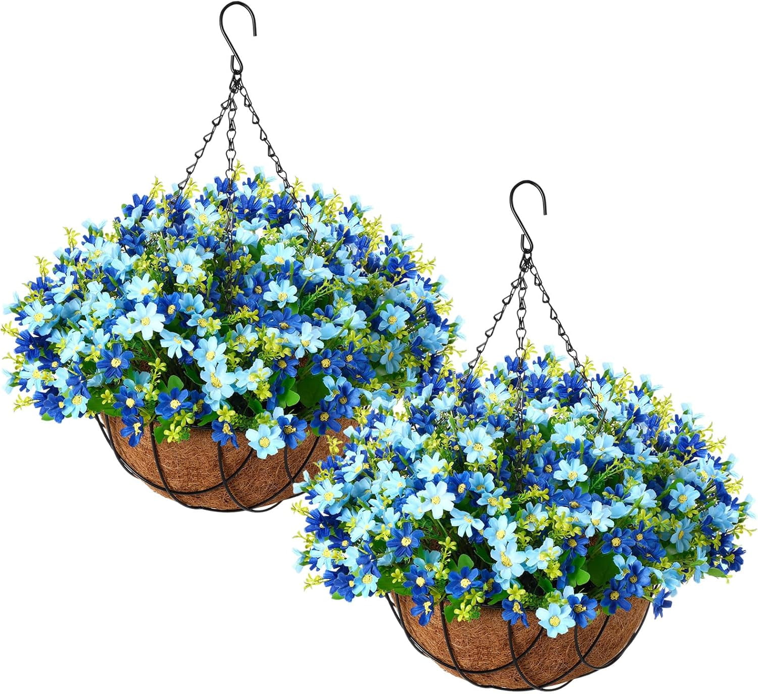 2 Pack Artificial Hanging Baskets with Flowers for Outdoors Fake ...