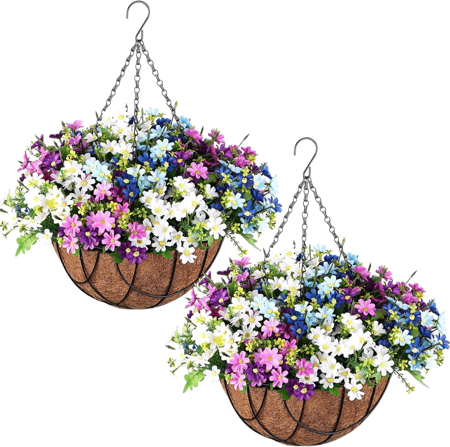 2 Pack Artificial Hanging Baskets with Flowers for Outdoors Fake ...