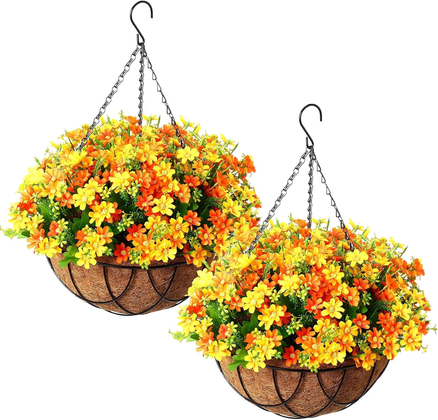 2 Pack Artificial Hanging Baskets with Flowers for Outdoors Fake ...