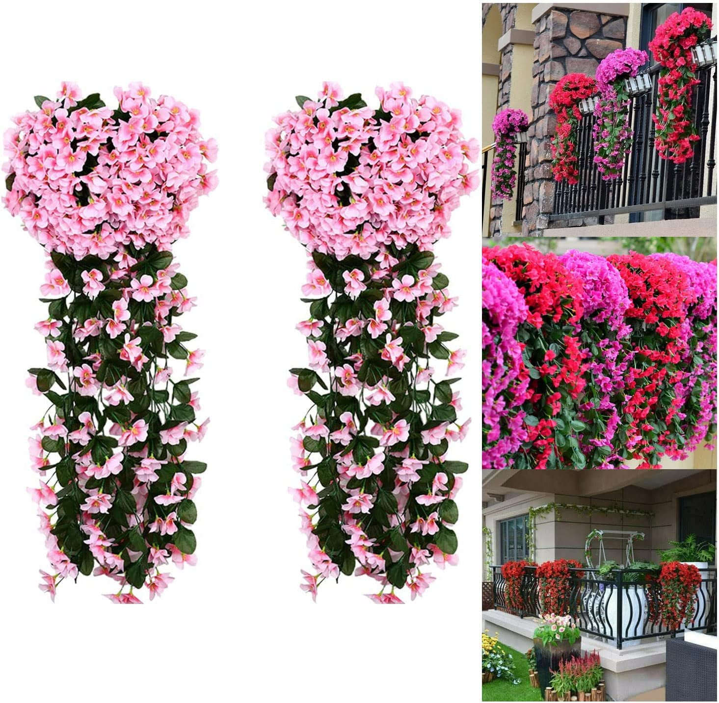 2 Pack Artificial Hanging Flowers Bunch, Fake Wisteria Violet Vine ...