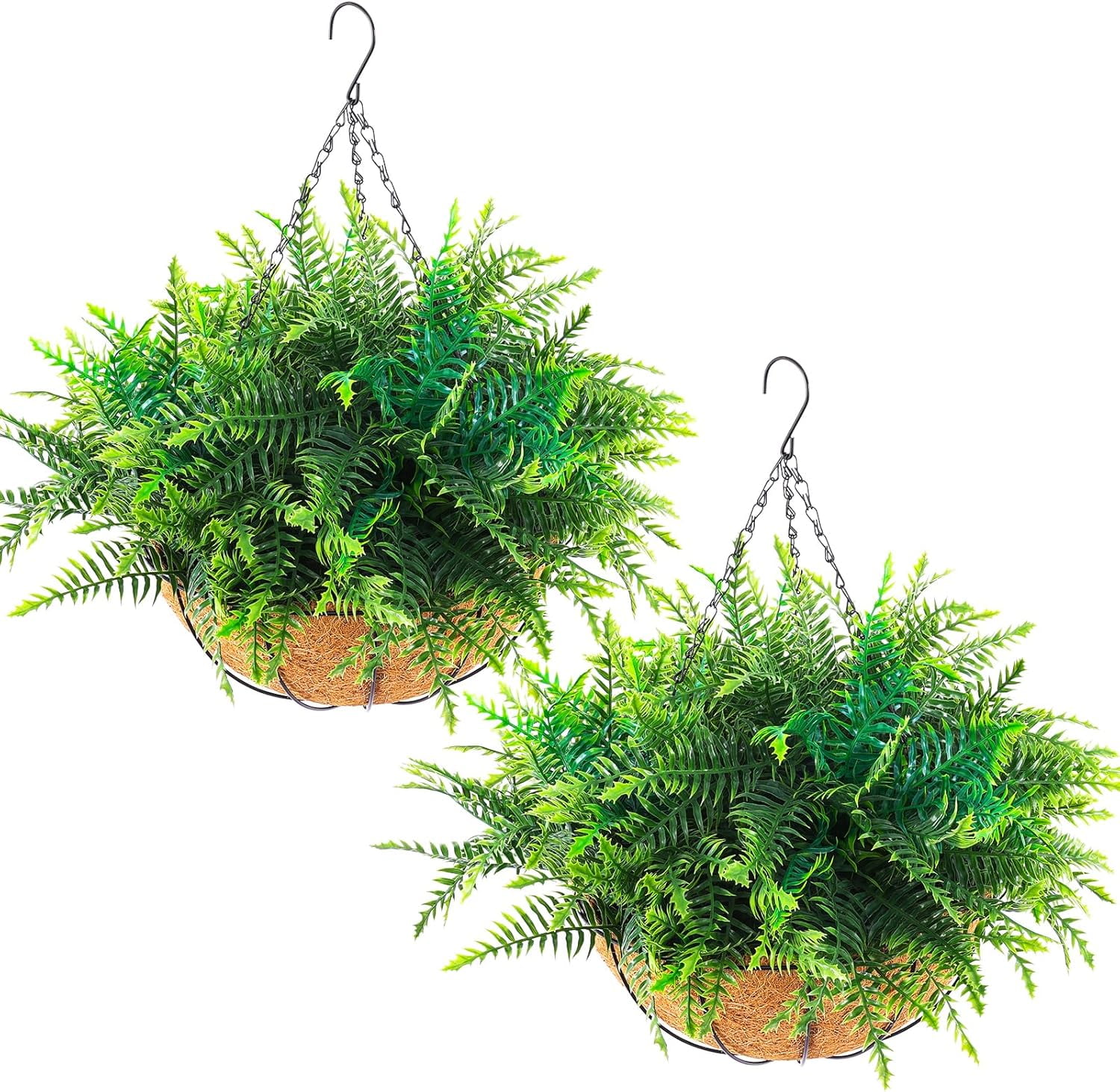 2 Pack Artificial Hanging Plants Outdoor Fake Hanging Ferns Planter, UV ...