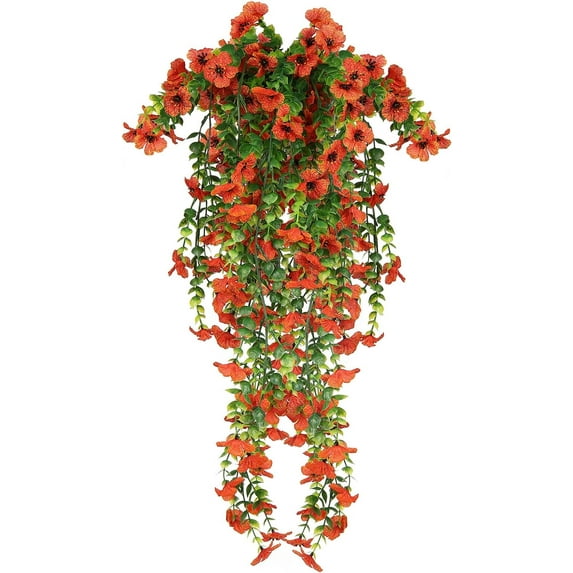 2-Pack Artificial Hanging Vine Plants with Flowers - 30-Inch UV ...
