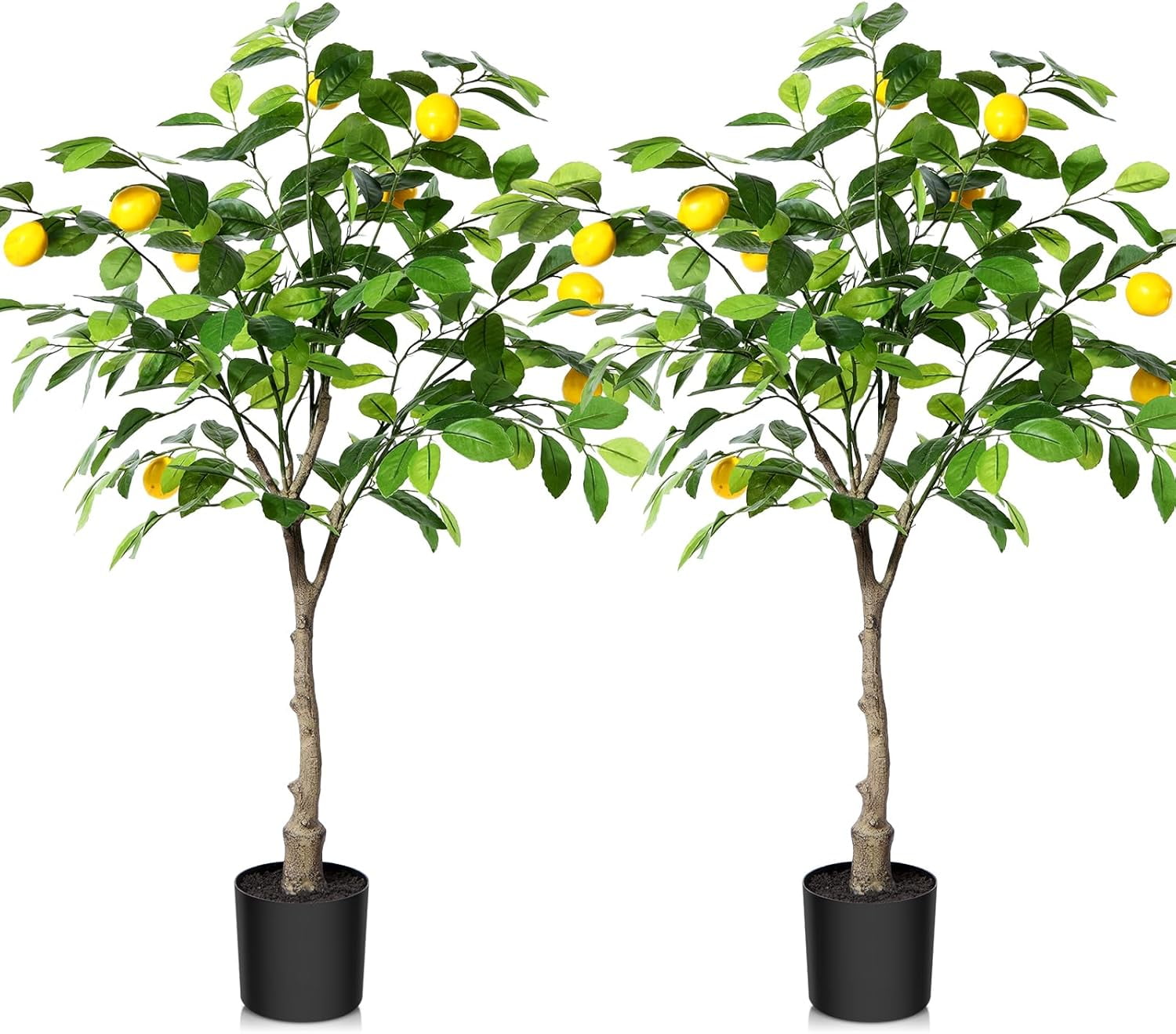 2 Pack Artificial Lemon Tree, 3 Feet Fake Lemon Plant, Pre Potted Faux ...