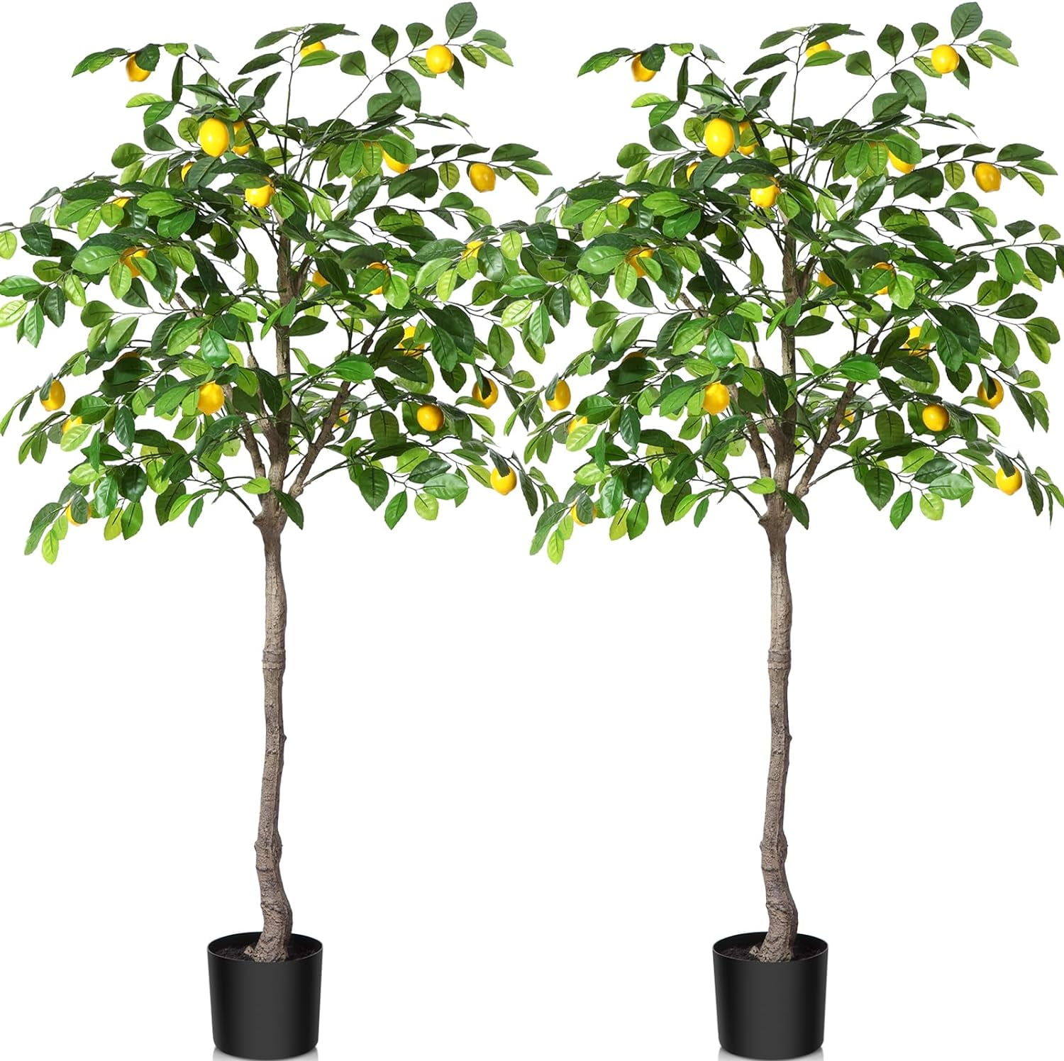 2 Pack Artificial Lemon Tree, 5 Feet Fake Lemon Plant, Pre Potted Faux ...