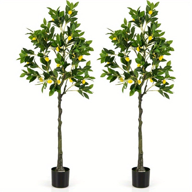 2 Pack Artificial Lemon Tree 63" Tall Fake Lemon Plant Pre Potted Faux ...