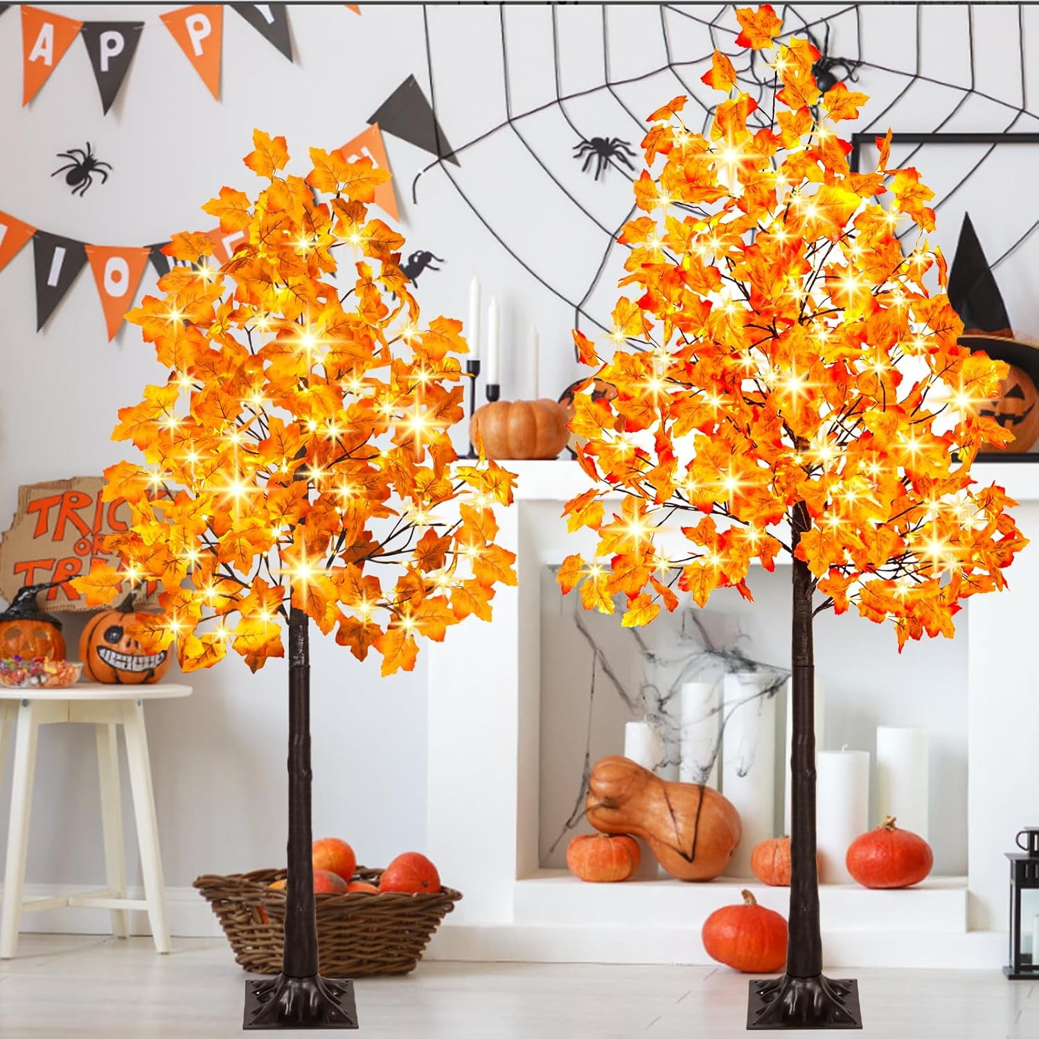 2 Pack Artificial Lighted Maple Trees – 5FT with 96 LEDs and 6FT with ...