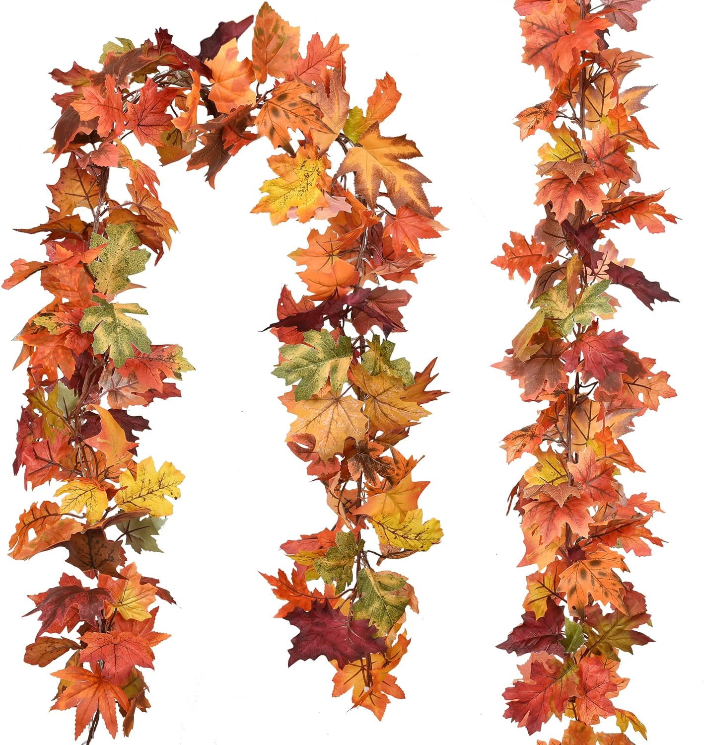 2 Pack Artificial Maple Leaf Fall Garland , Fake Faux Autumn Foliage ...
