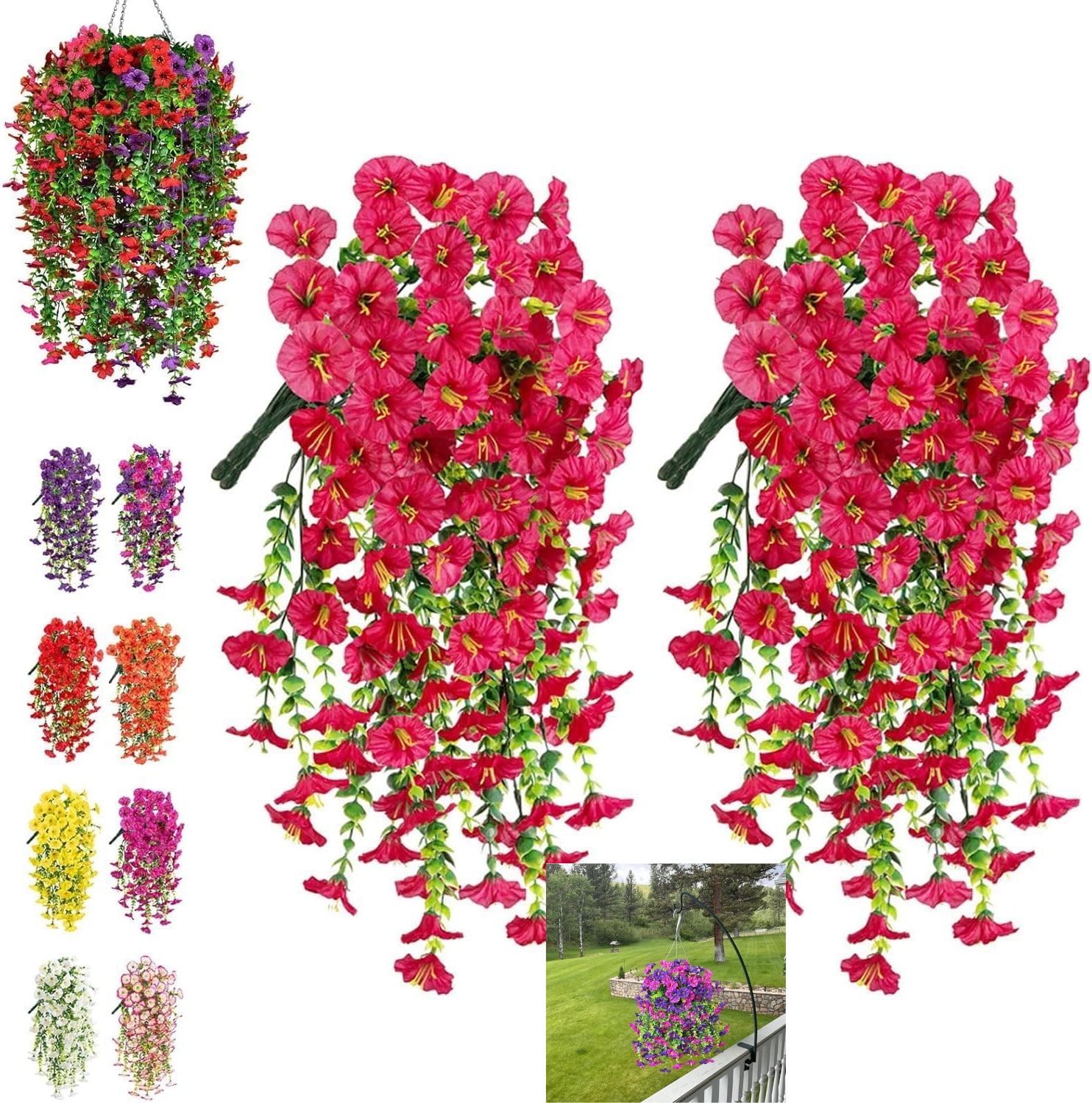 2 Pack Artificial Morning Glory Flowers, UV-Resistant Precisetrue Hanging Flowers 29.5", Silk ...