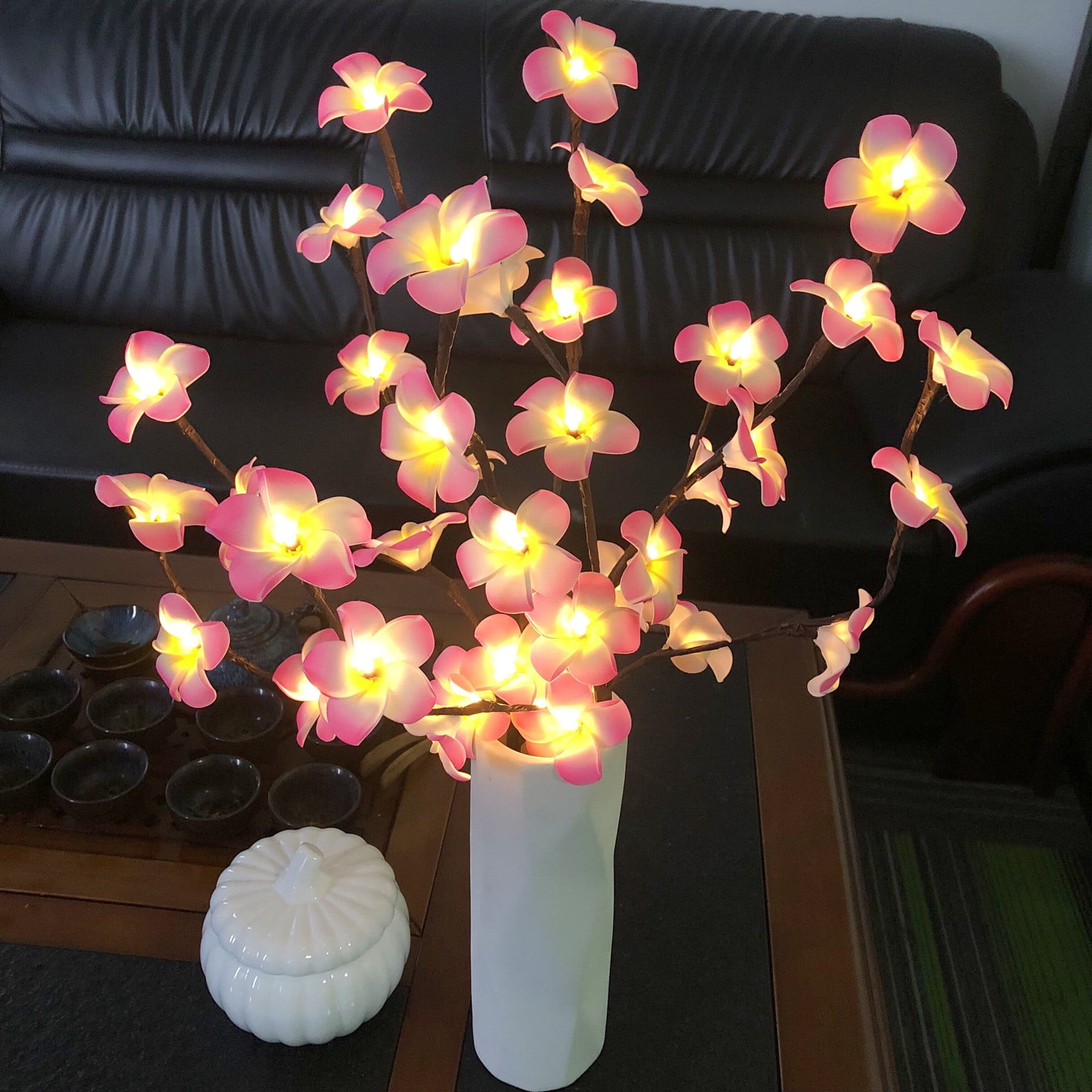 2 Pack Artificial Pink Plumeria Tree Branches Lights, Battery Operated ...