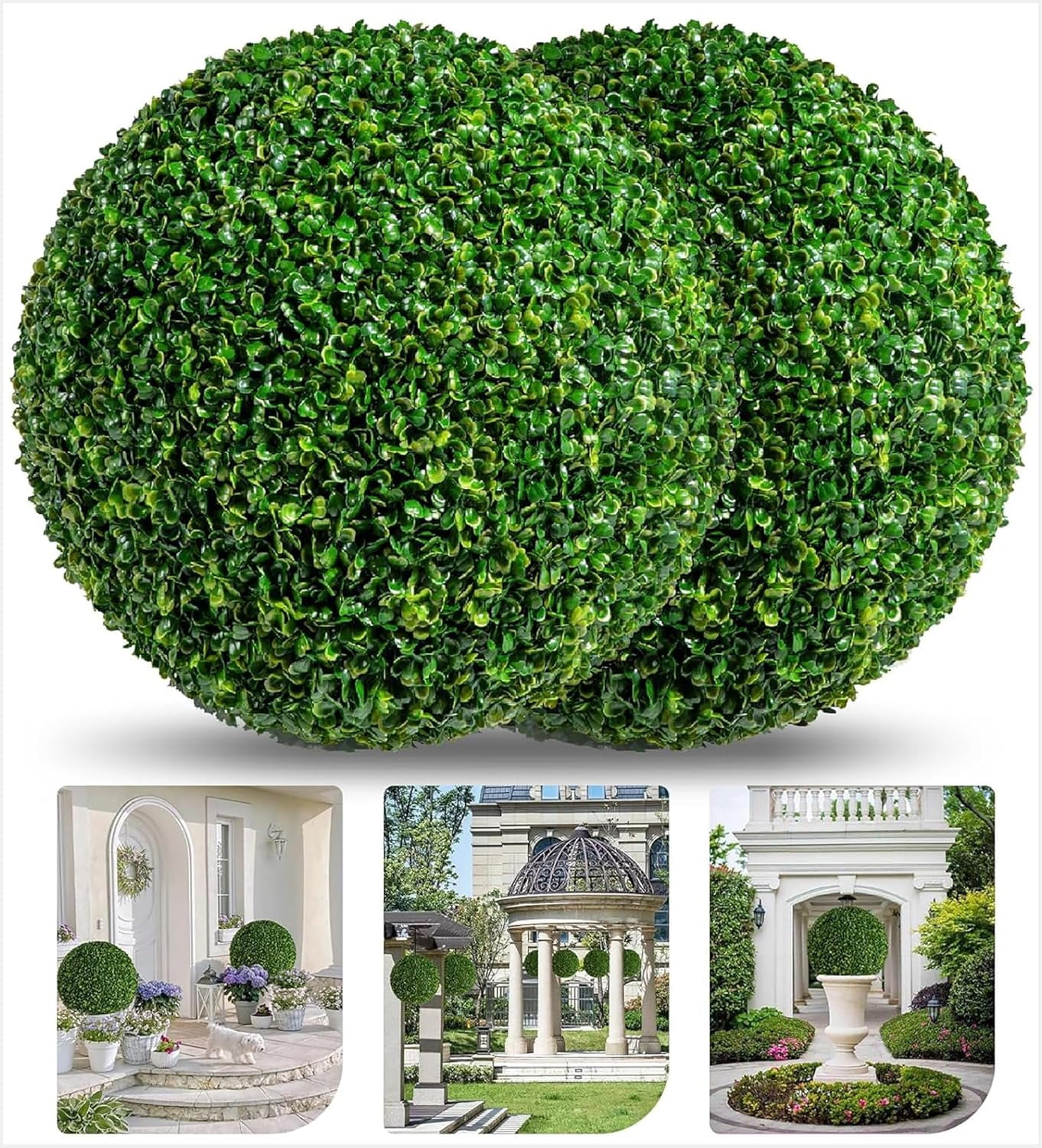 2 Pack Artificial Plant Topiary Ball，Green Topiary Boxwood Balls 19 ...