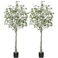 Gymax 4Ft Tall Ficus Tree, Indoor/Outdoor Faux Greenery Plant, Living ...