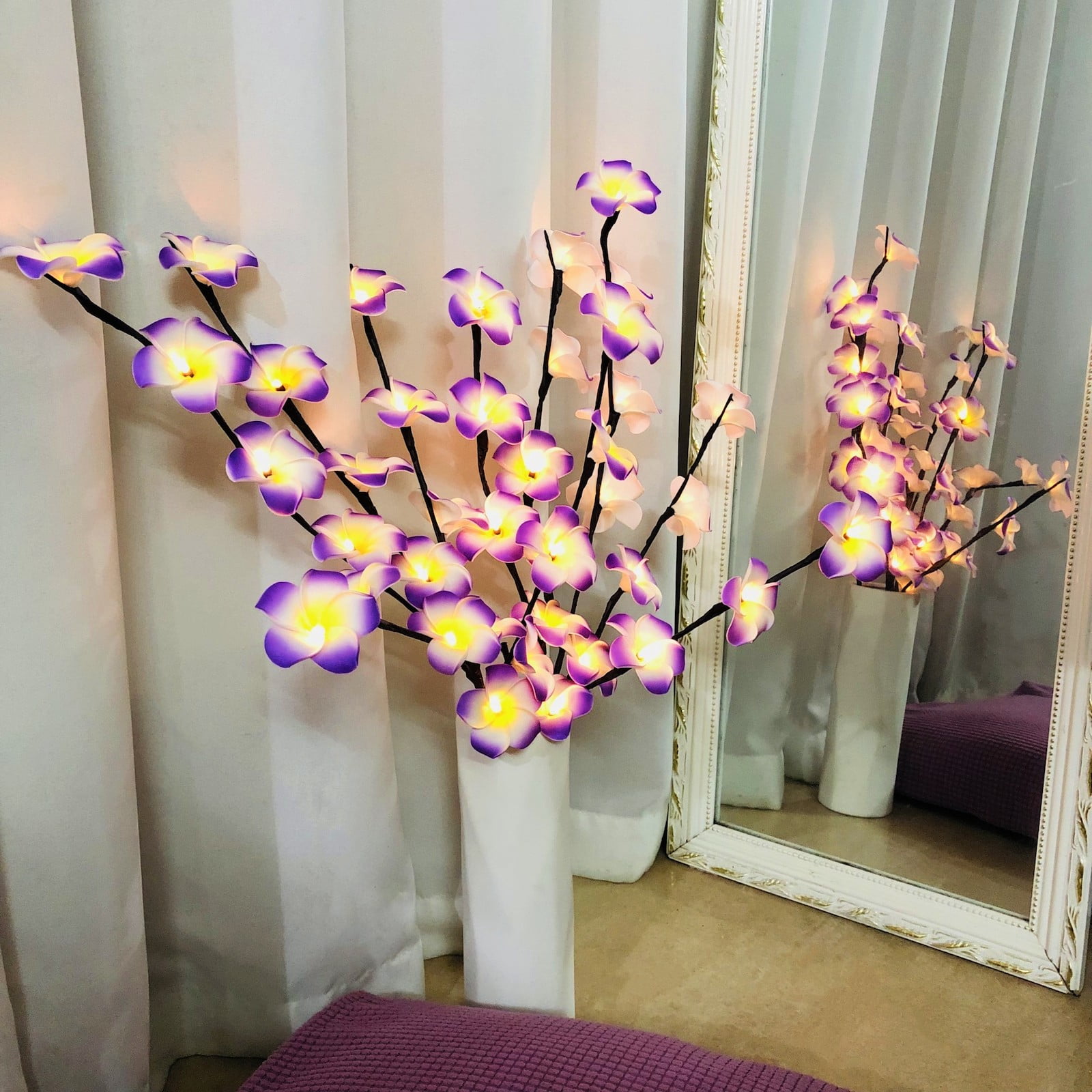2 Pack Artificial Purple Plumeria Tree Branches Lights, Battery ...