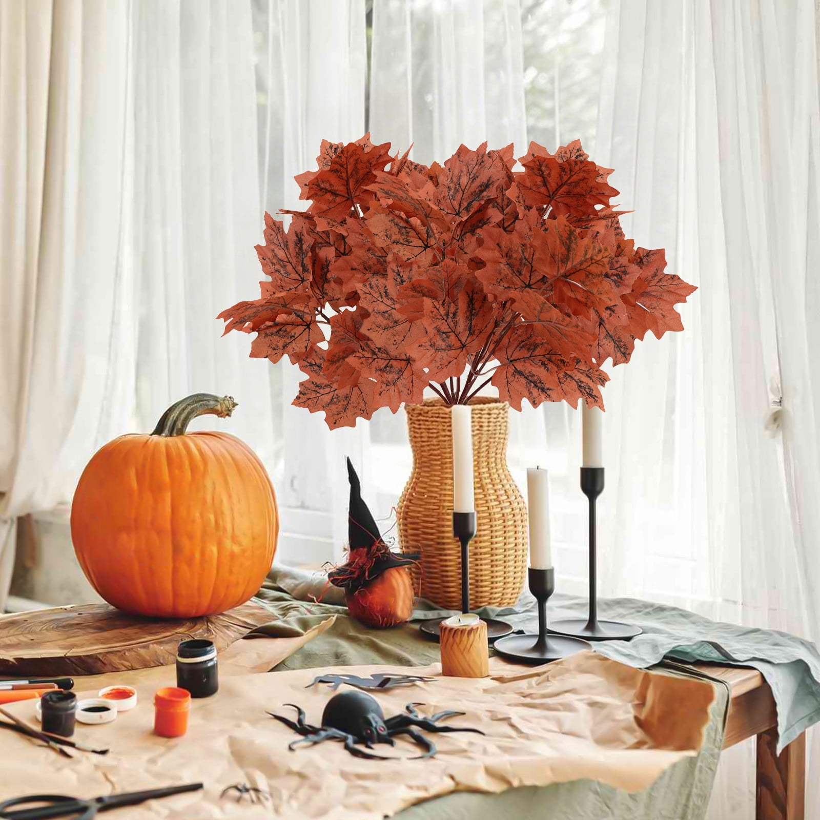 2-Pack Artificial Red Maple Leaf Branches - 15.35" Realistic Plastic ...