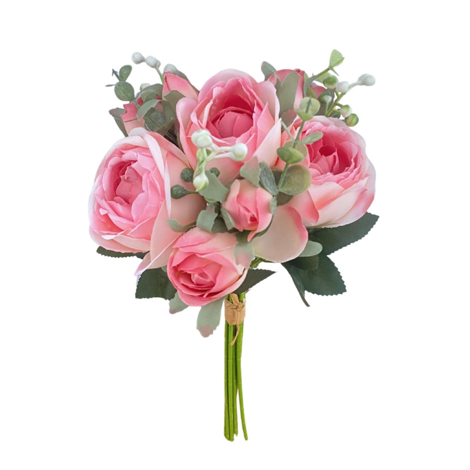 2 Pack Artificial Silk Rose Bouquets - 12 Inch Realistic Pink Roses ...