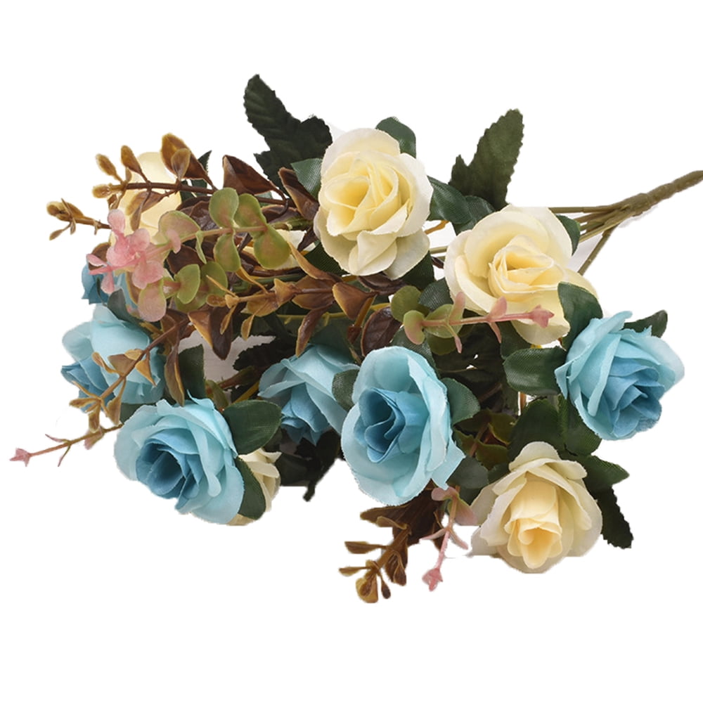 2 Pack Artificial Silk Rose Flowers Bouquets,12 Heads Faux Roses ...