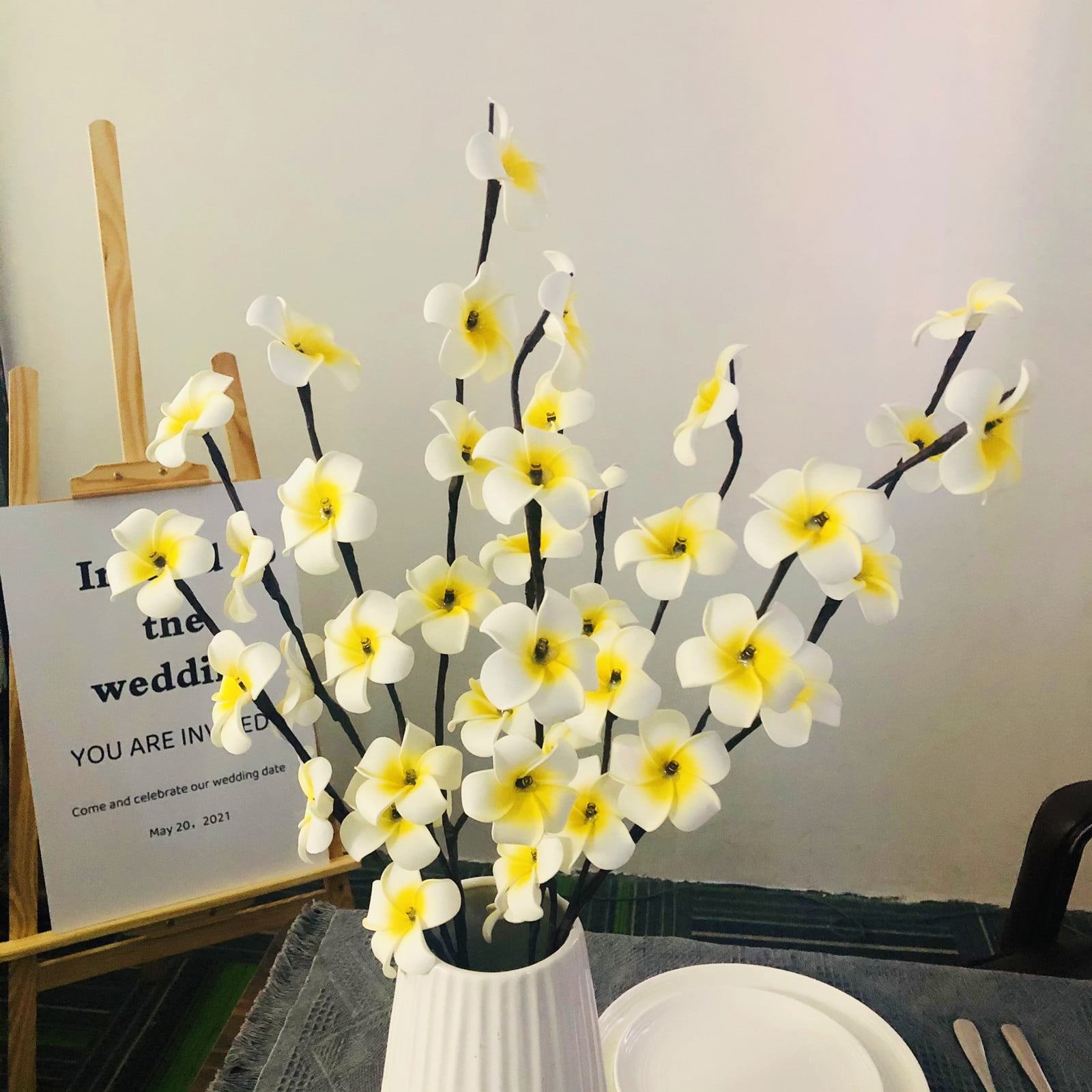 2 Pack Artificial White Plumeria Tree Branches Lights, Battery Operated ...
