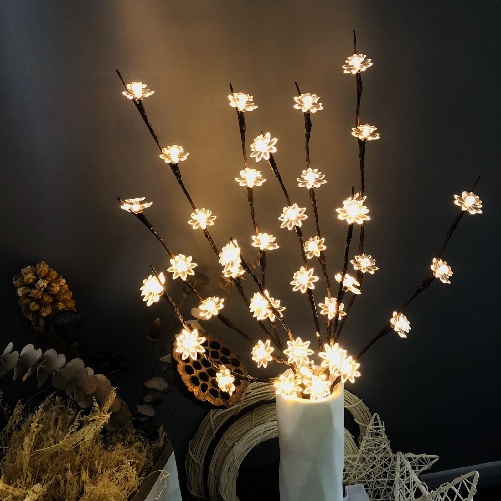 2 Pack Artificial Willow Twig Tree Branches Lotus Flower Lamp Warm ...