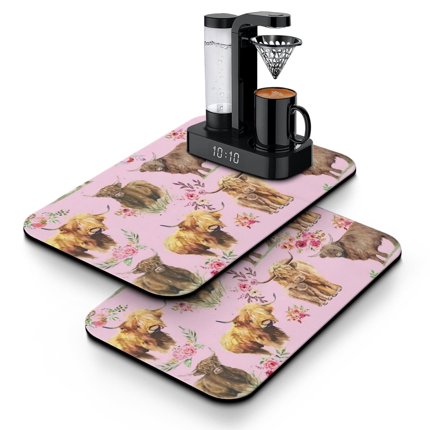 2-Pack Artistic Cow Design Coffee Station Mats Eco-Friendly Absorbent ...