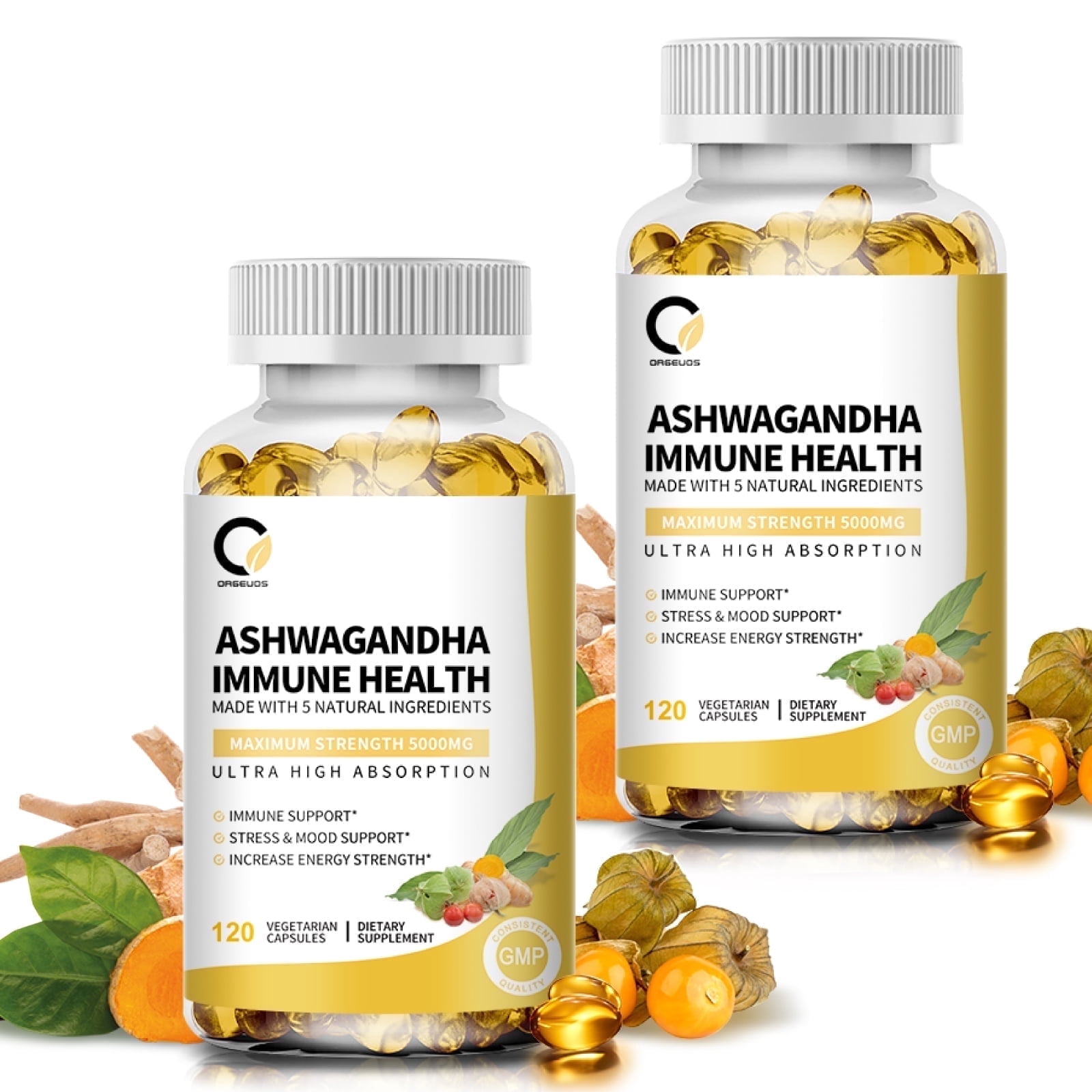 Orgeuos Ashwagandha Capsules 5000Mg, High Absorption Vegan Supplement ...