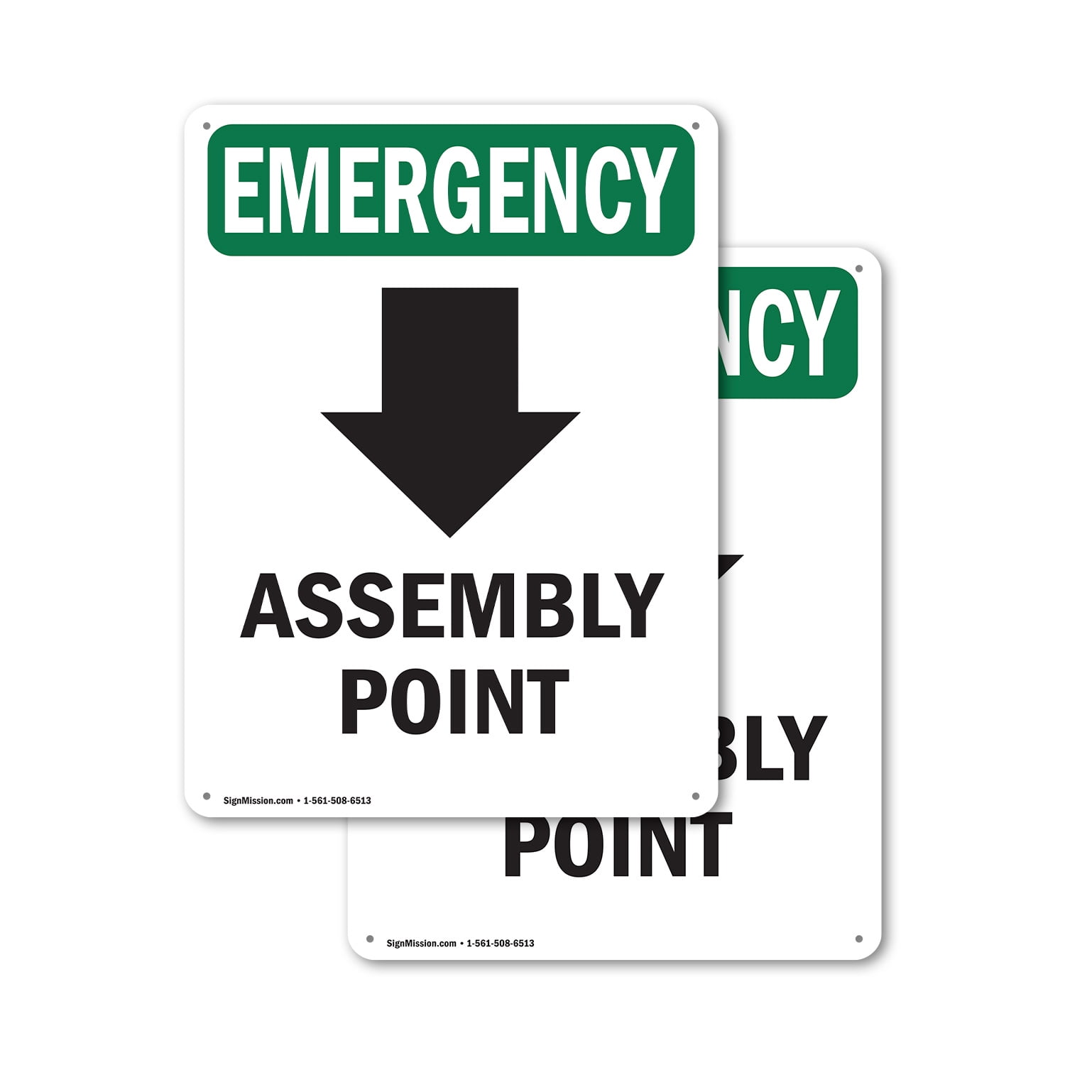 (2 Pack) Assembly Point [Down Arrow] With Symbol OSHA Emergency Sign 7 ...