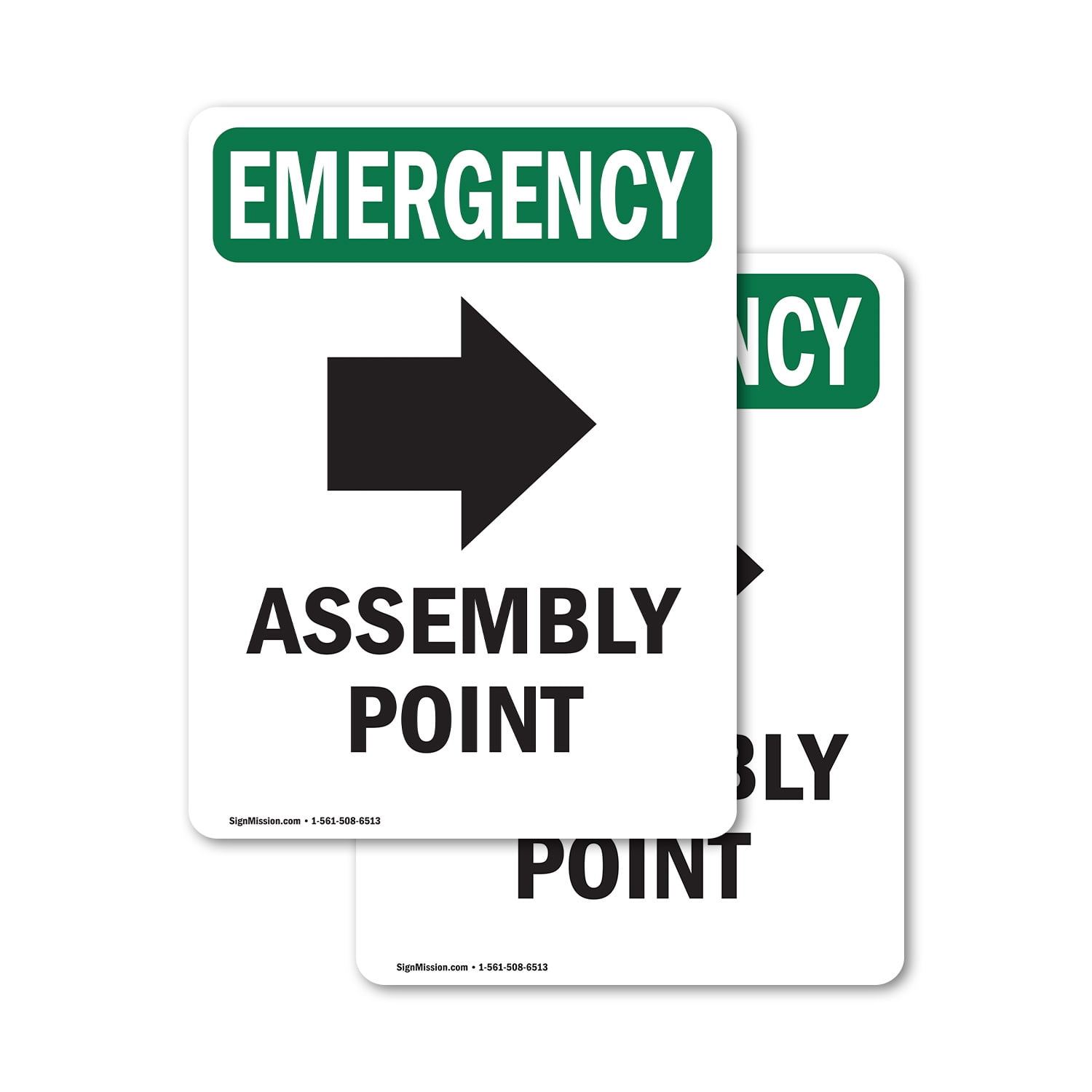 (2 Pack) Assembly Point [Right Arrow] With Symbol OSHA Emergency Sign ...
