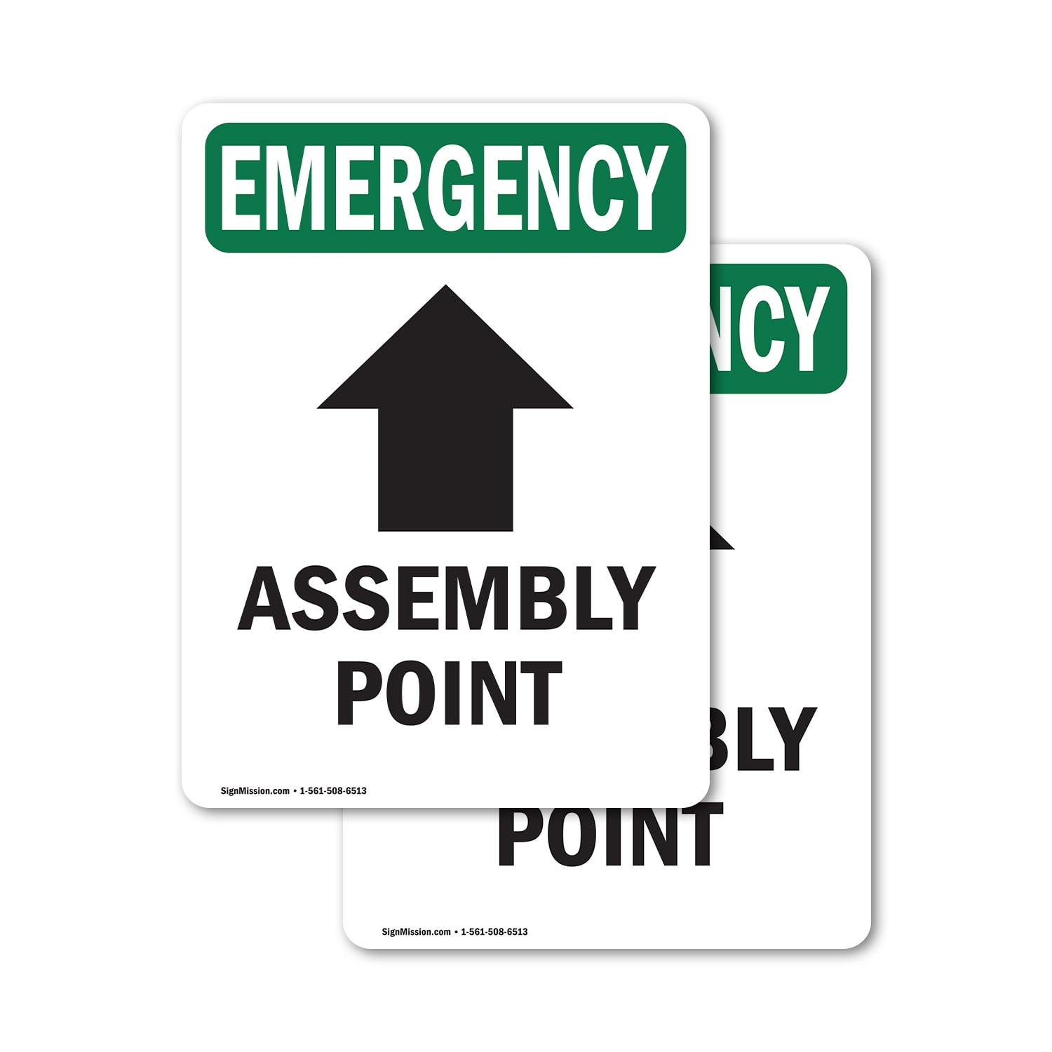 (2 Pack) Assembly Point [Up Arrow] With Symbol OSHA Emergency Sign 12 ...