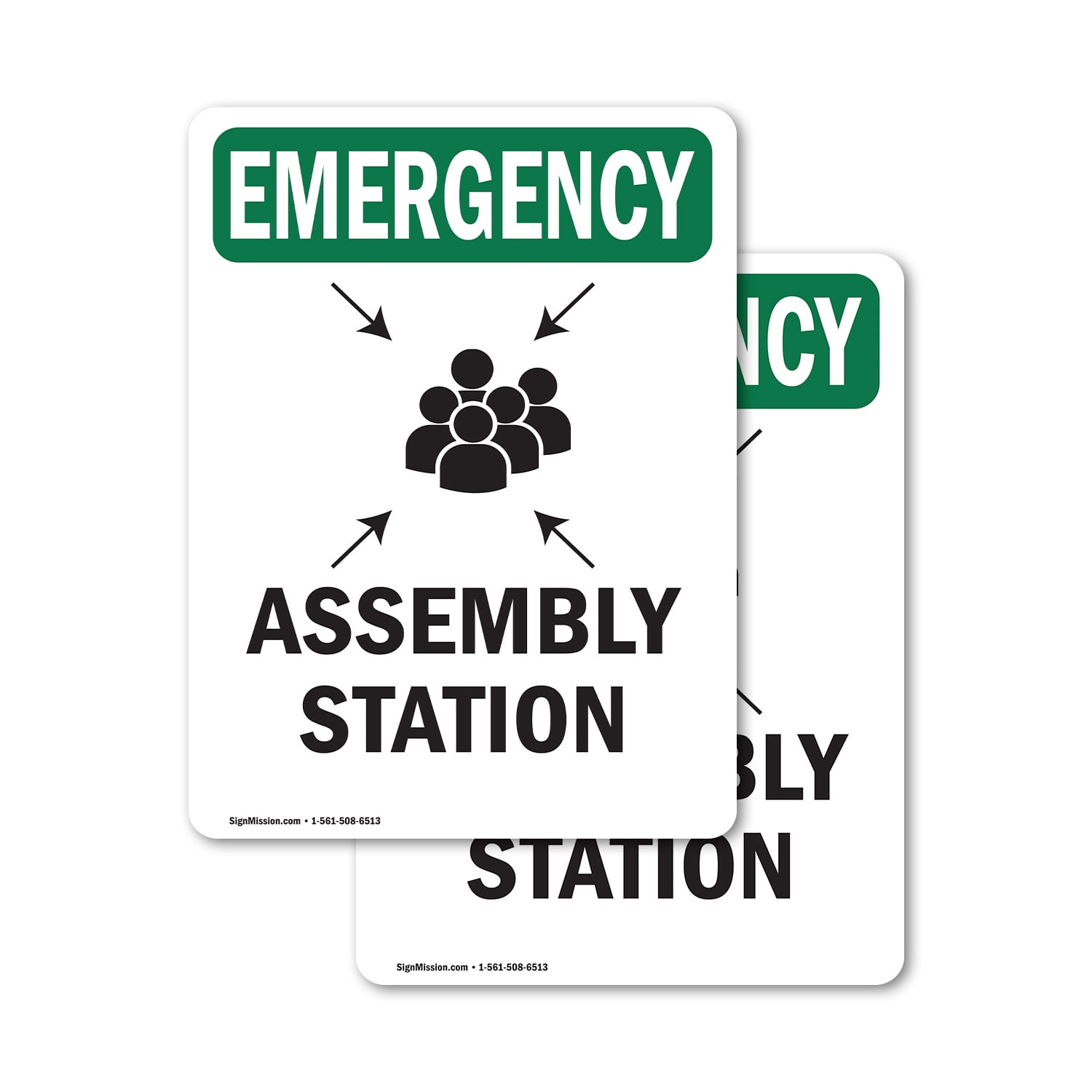 (2 Pack) Assembly Station With Symbol OSHA Emergency Sign 10 Inch X 14 ...