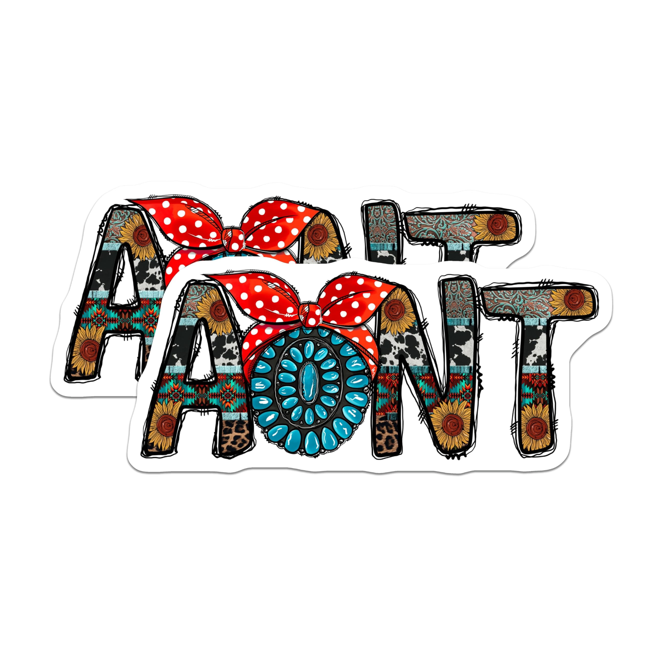 (2 Pack) Aunt Stickers - Western Aunt - Cowhide Sunflower Concho ...