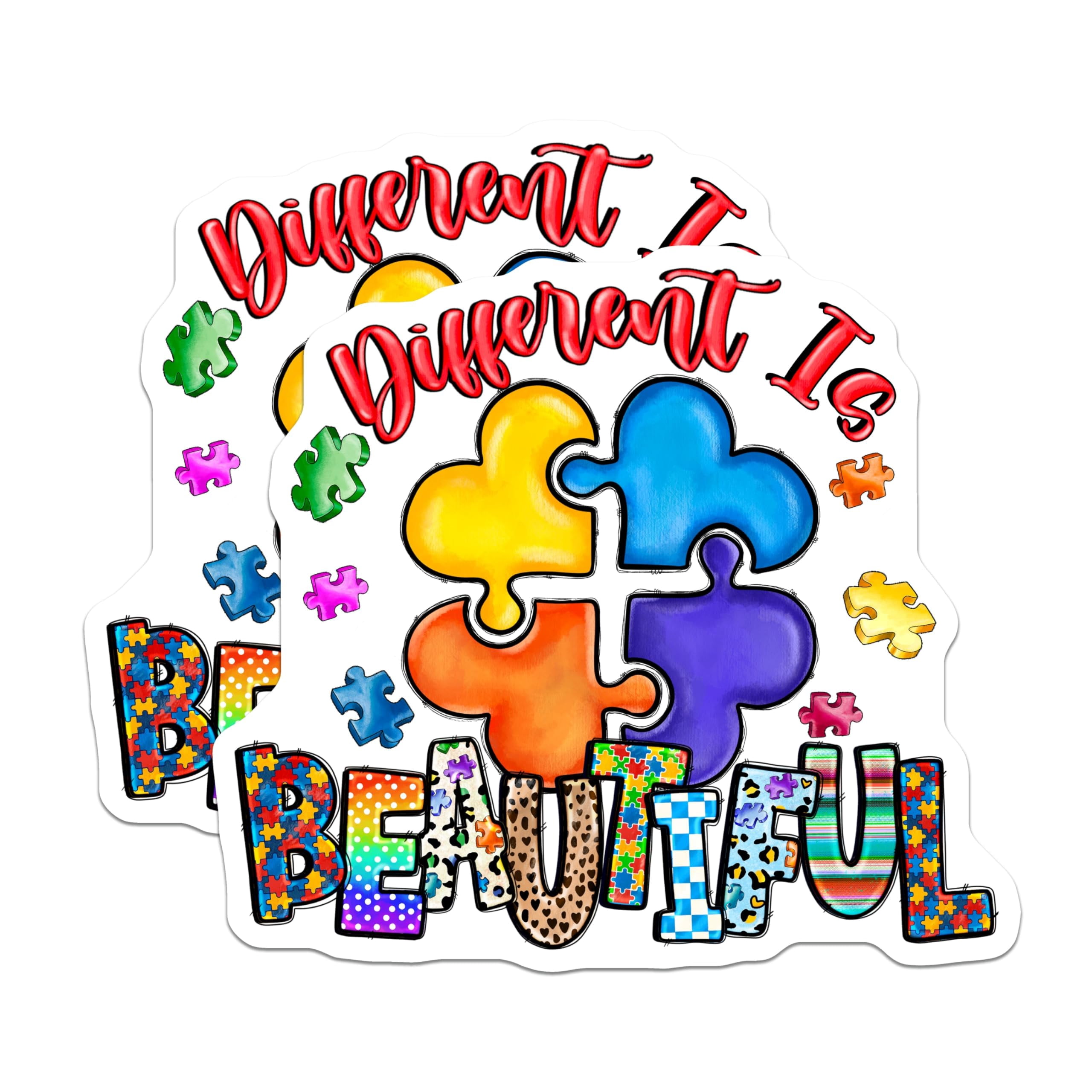 (2 Pack) Autism Acceptance Stickers - Puzzle Piece Design - Different ...