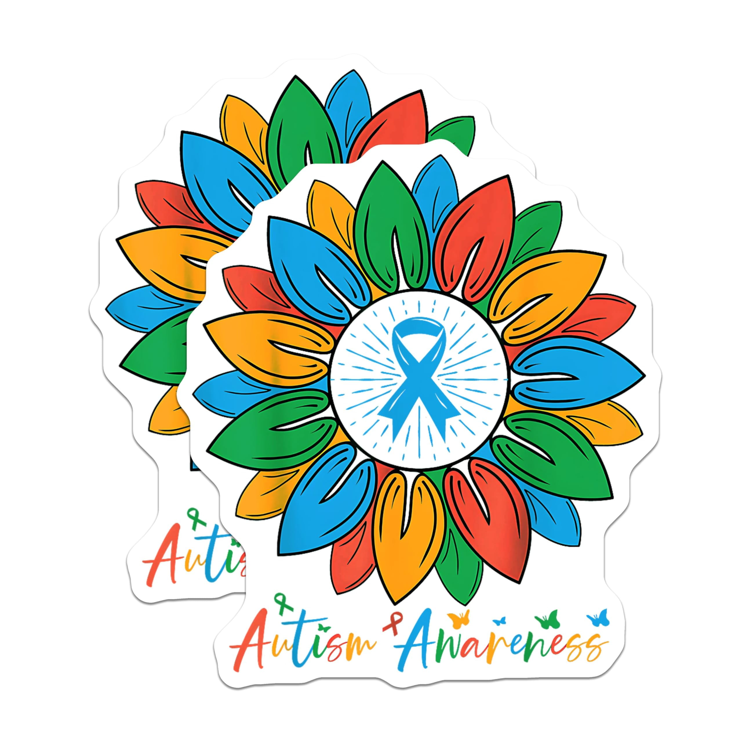 (2 Pack) Autism Awareness Magnets - Colorful Ribbon Magnets - Flower ...
