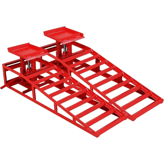 2 Pack Auto Car Truck Service Ramps, 5 Ton Low Profile Hydraulic Red ...