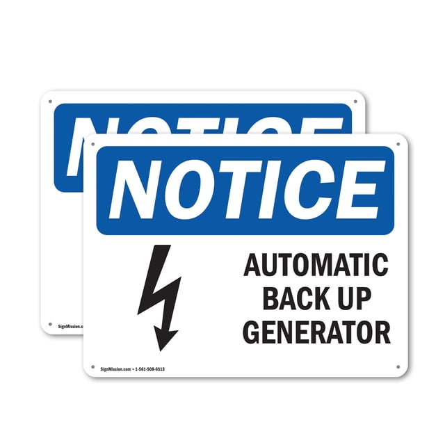 (2 Pack) Automatic Back Up Generator OSHA Notice Sign 10 Inch X 7 Inch ...