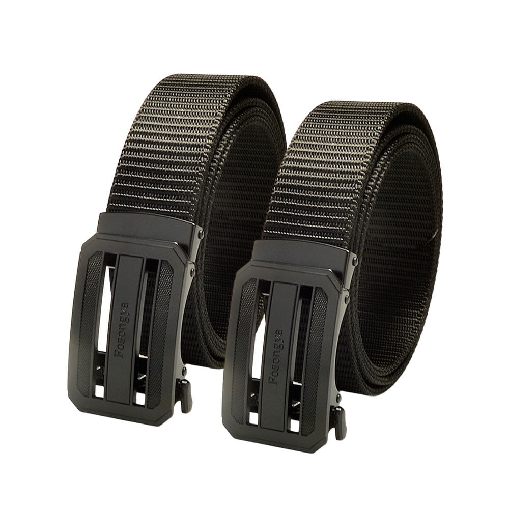 2-Pack Automatic Buckle Belts for Men - Twin Black Adjustable Woven ...