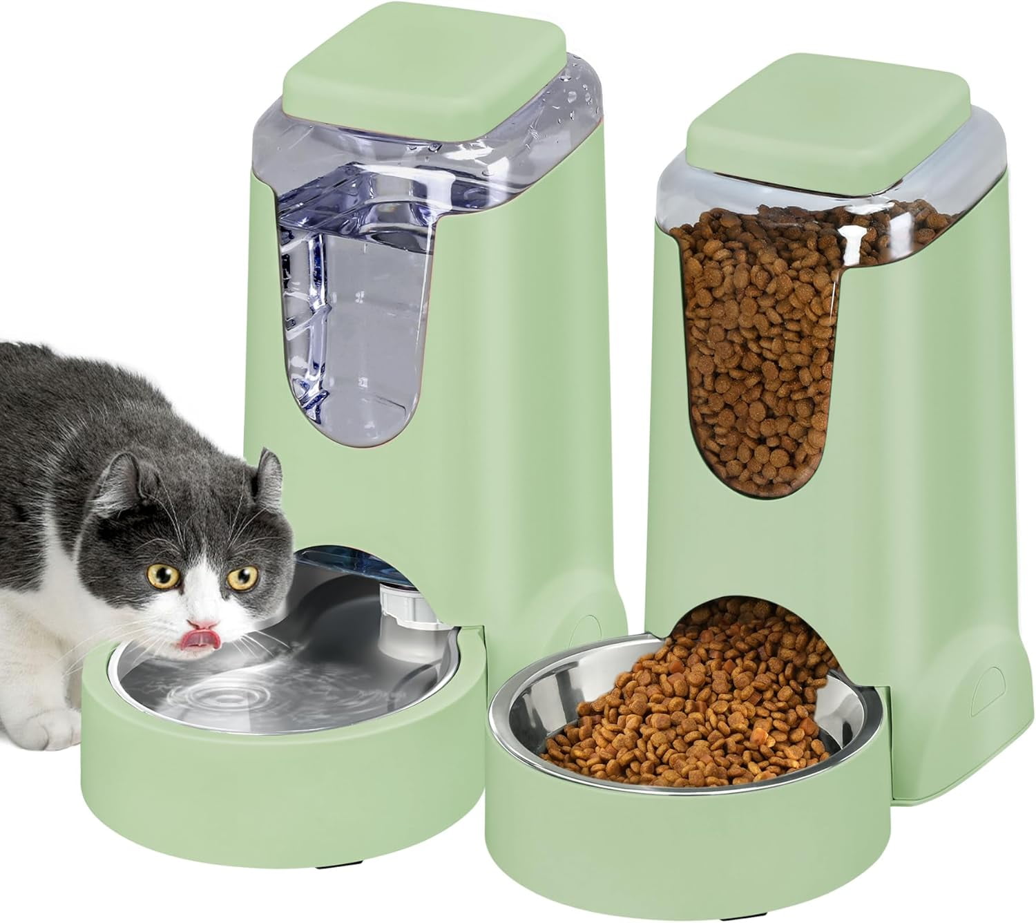 2 Pack Automatic Cat Feeder and Stainless Steel Water Dispenser ...