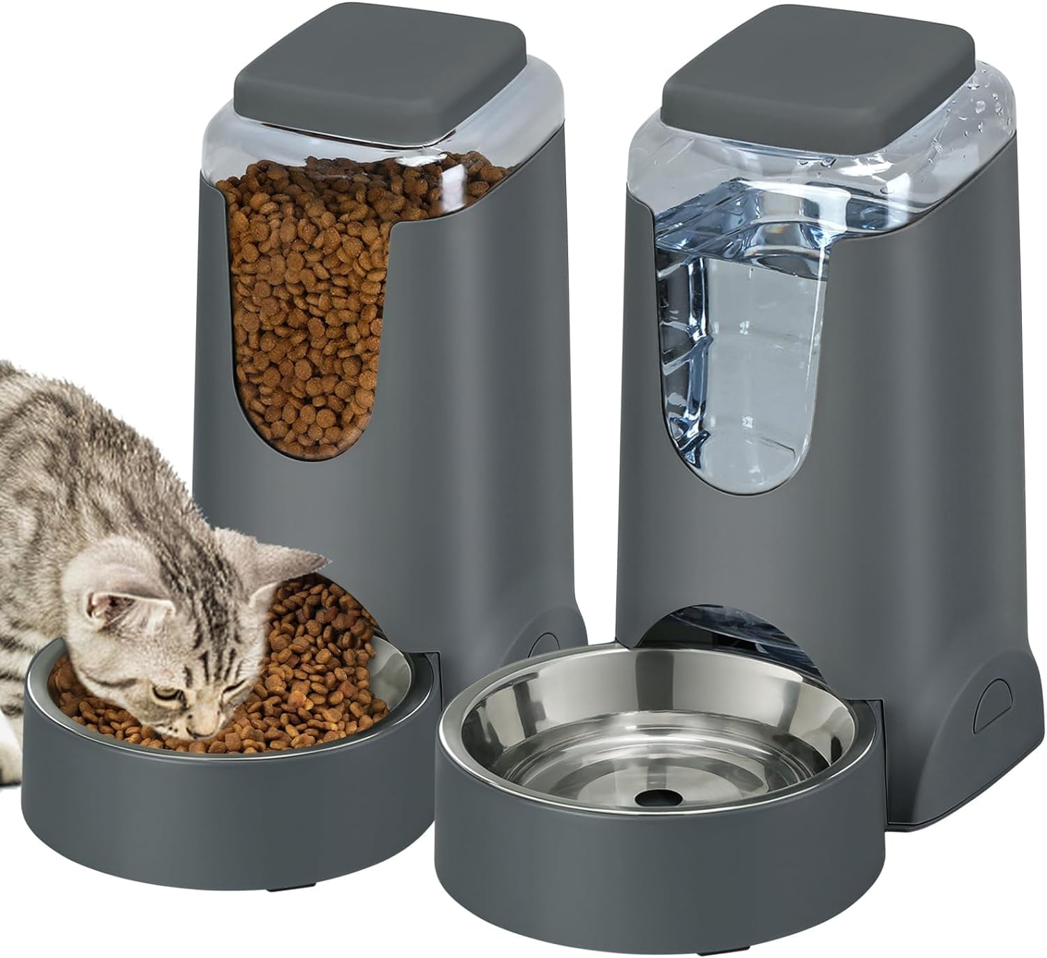 2 Pack Automatic Cat Feeder and Water Dispenser with Stainless Steel ...