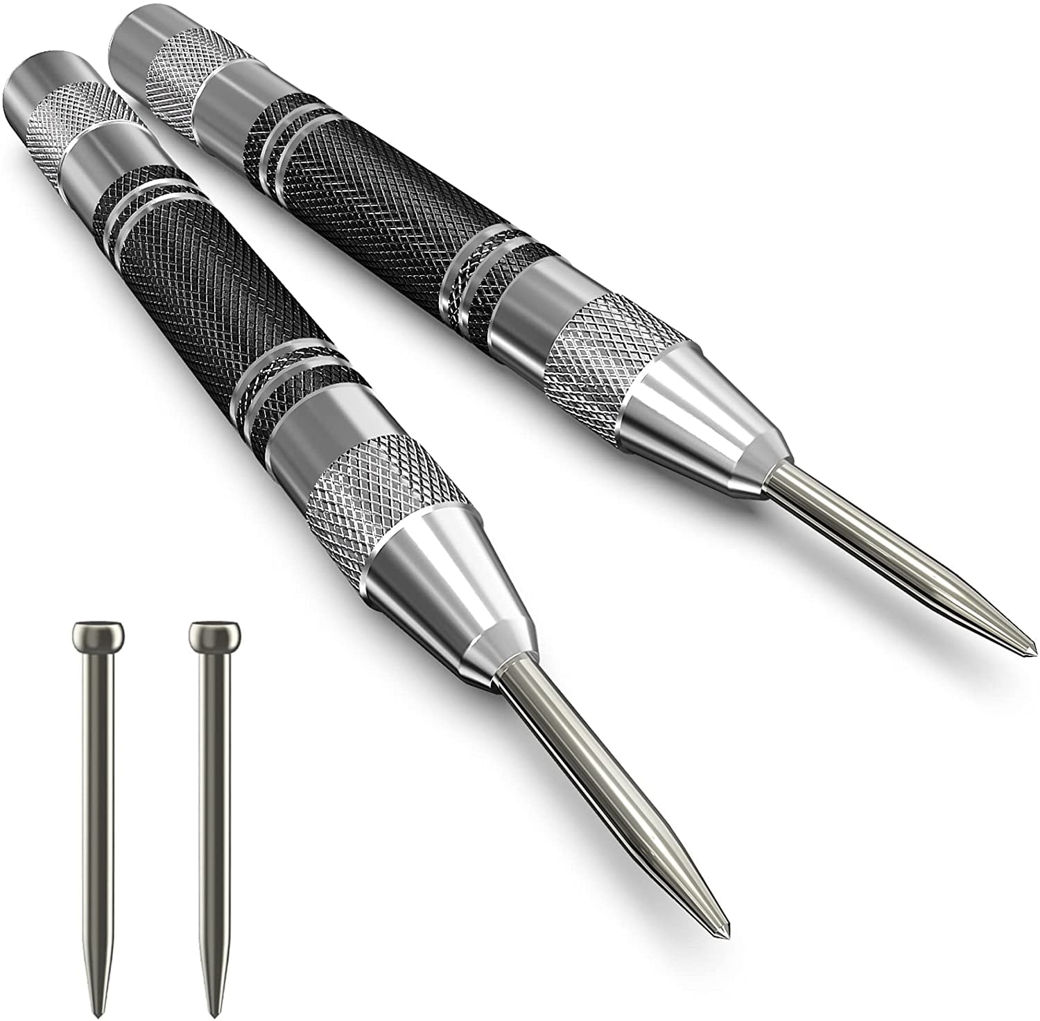2 Pack Automatic Center Punch, 5 inch Heavy Duty Steel Spring Loaded ...