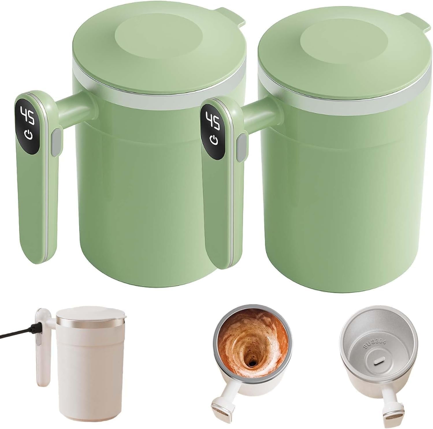 2 Pack Automatic Magnetic Stirring Coffee Mug, Stainless Steel Thermal ...